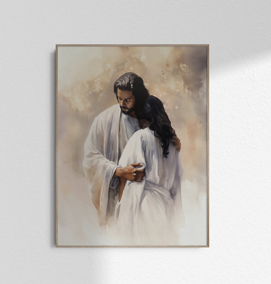 Black Jesus Hugging Woman Black Jesus Embracing Woman Black Christian ...