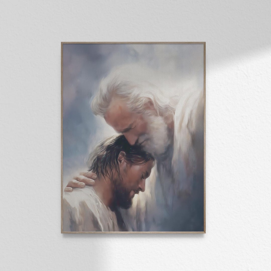 Son of God, Jesus Meets His Father, Jesus in Heaven, Christ Prayer Art ...