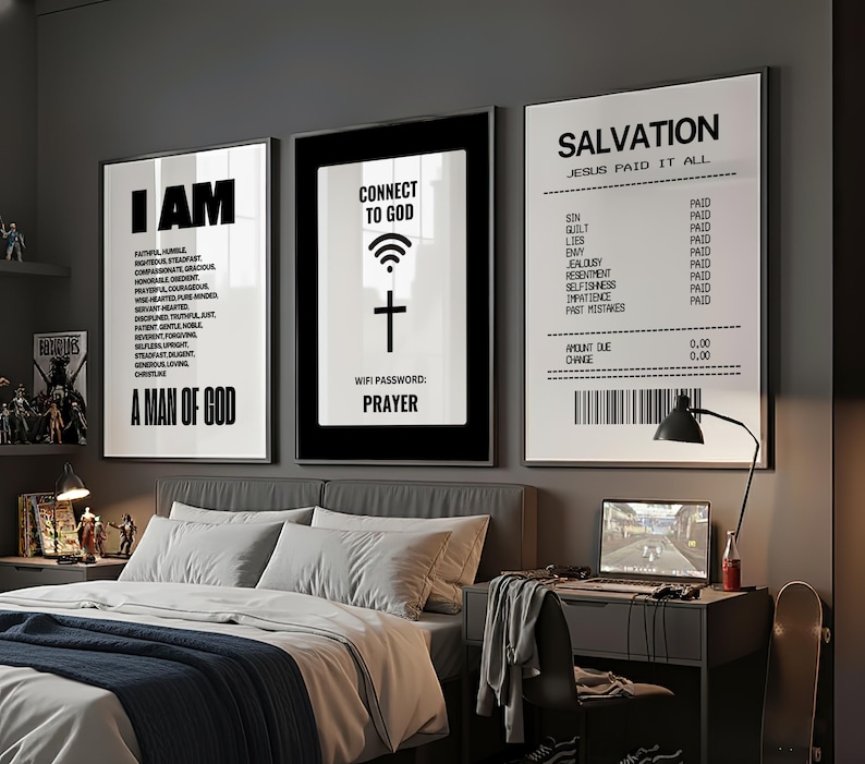 Teenage Christian Posters for Teen Boys Wall Art Set of 3 Piece Black ...