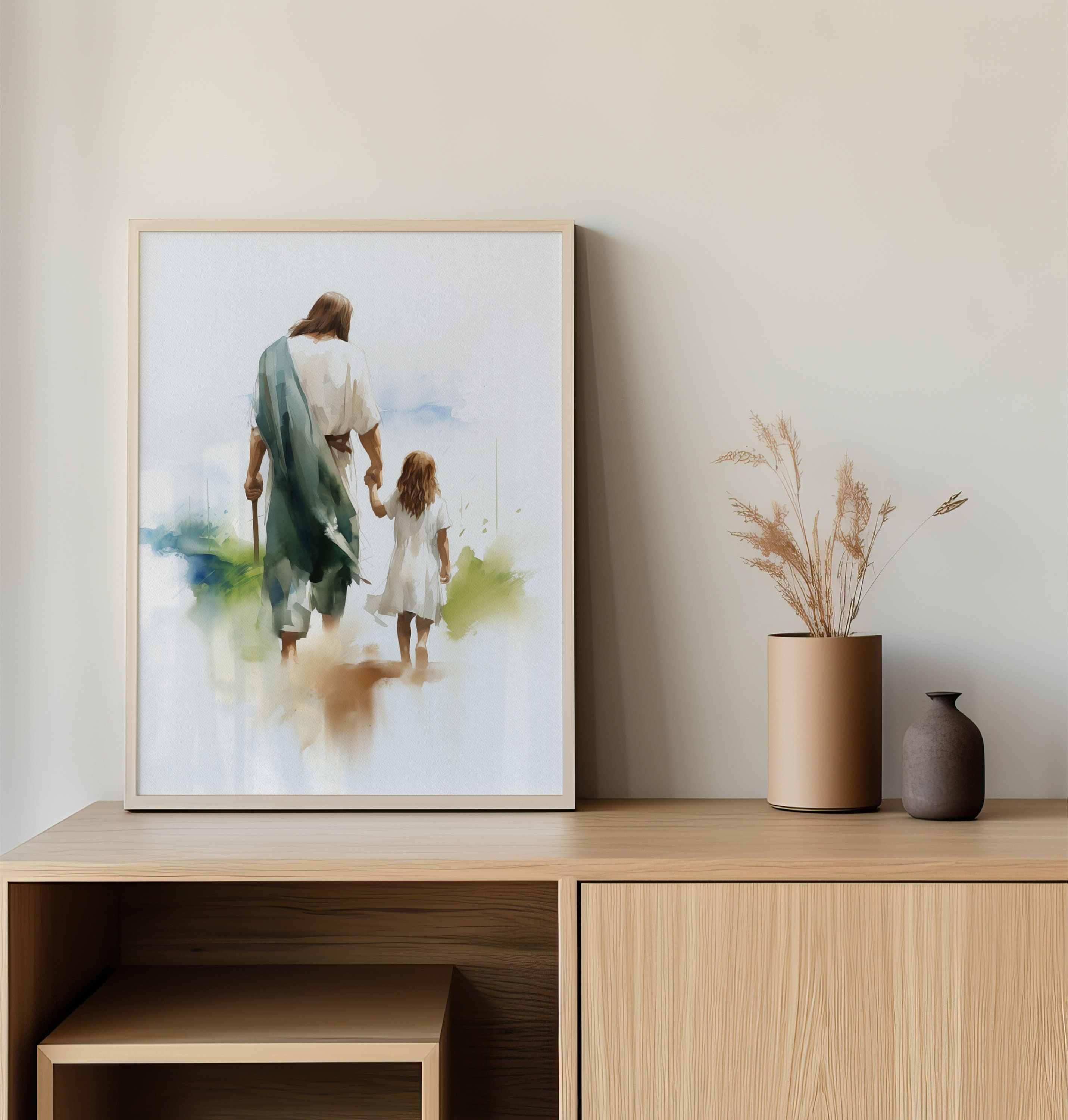 Come Follow Me Jesus Christ Walking With Girl Art Kids Room Nursery ...