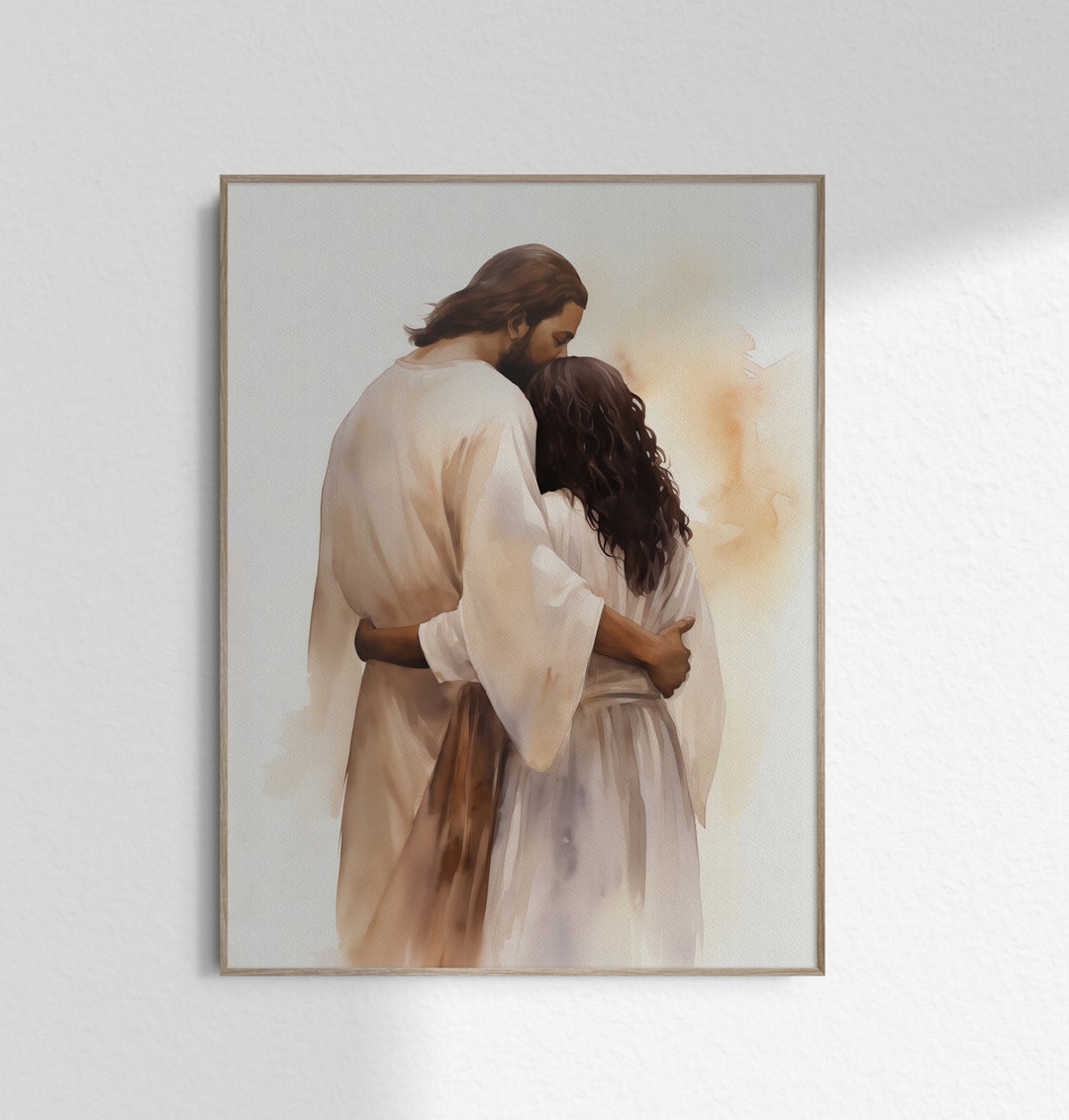 Jesus Hugging Woman Wall Art Jesus With Black Woman Jesus Embrace Woman ...