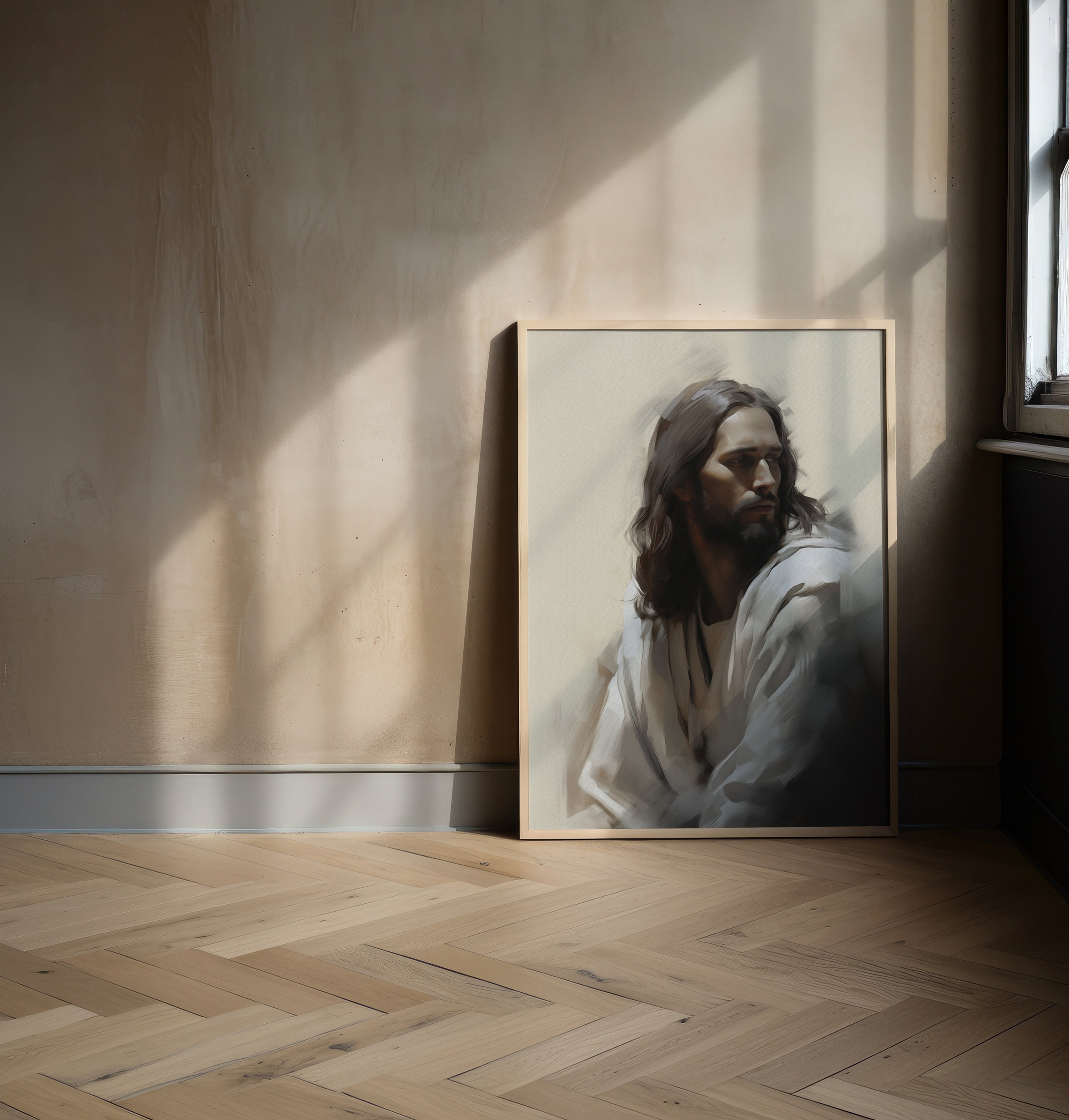 Jesus Sketch Portrait Drawing Christ Painting Christian Bible LDS Wall ...