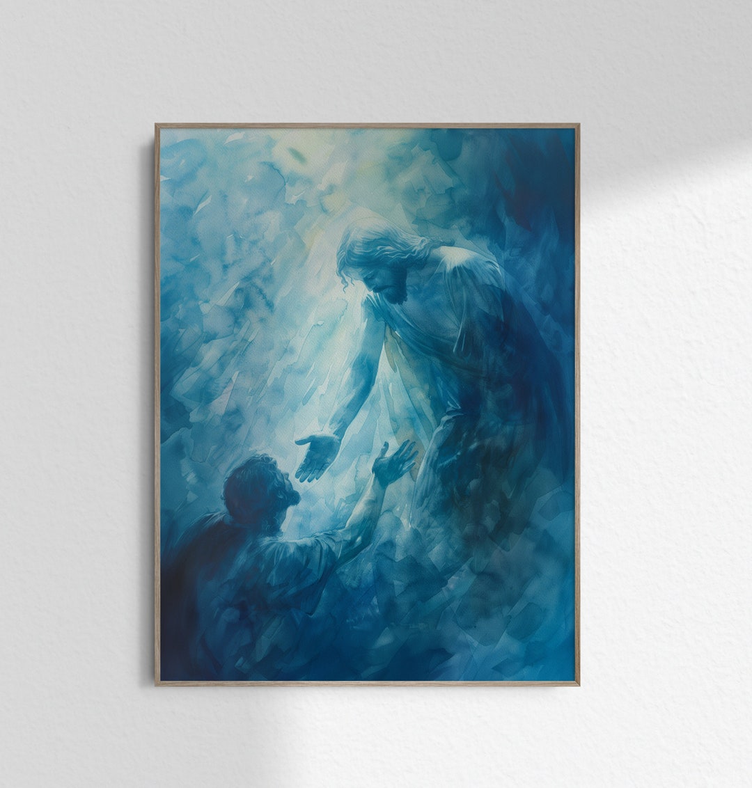 Jesus Saving in Water Art Jesus Reaching Down to Save Peter Painting ...