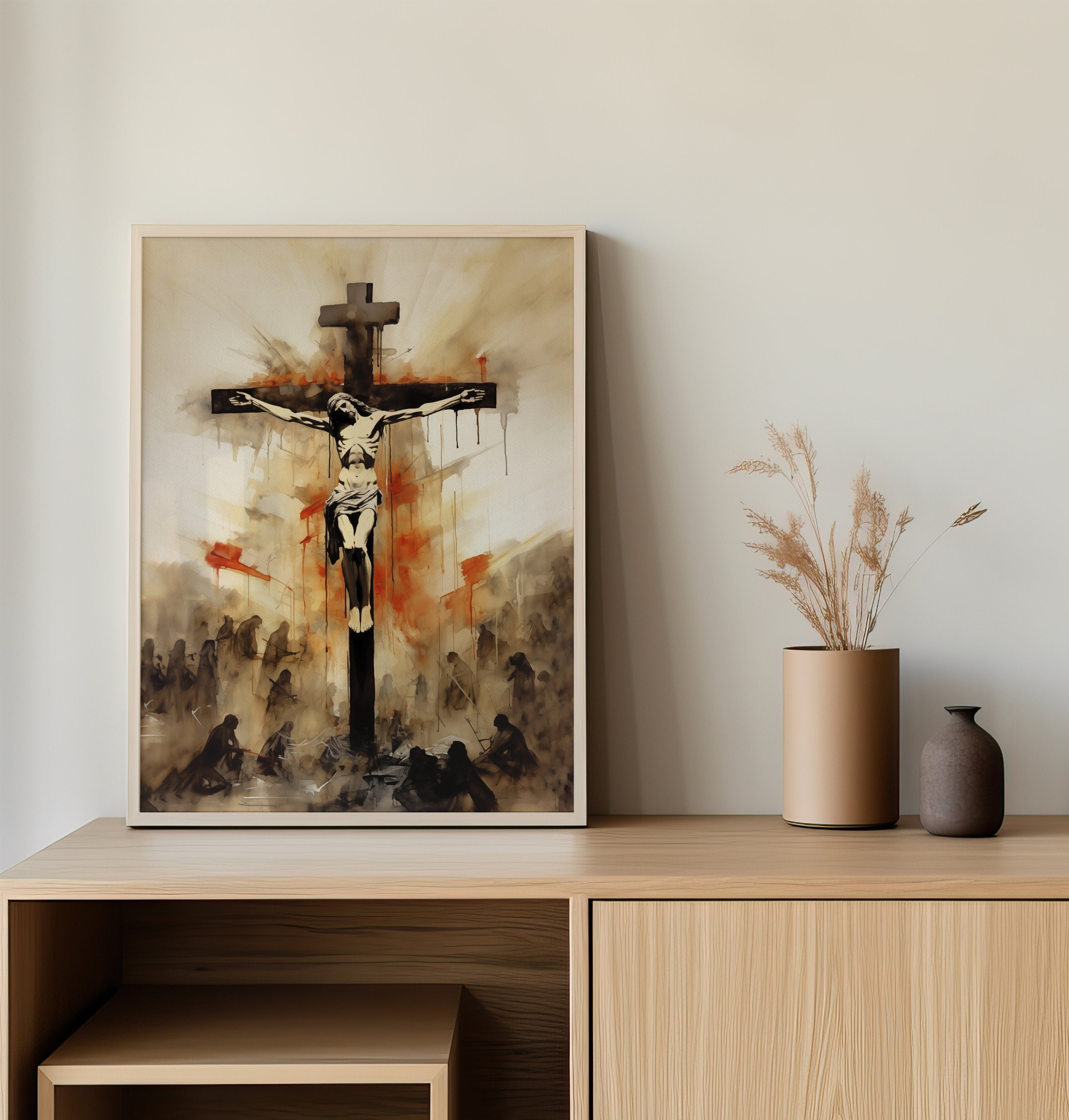Christ Crucified on Cross Jesus Poster Modern Abstract Christian Art Painting Bible Wall Art ...