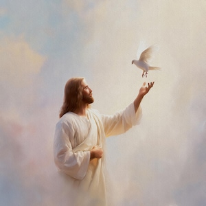 Jesus and White Dove Art, Christian Peace Dove Art, Christ Painting ...