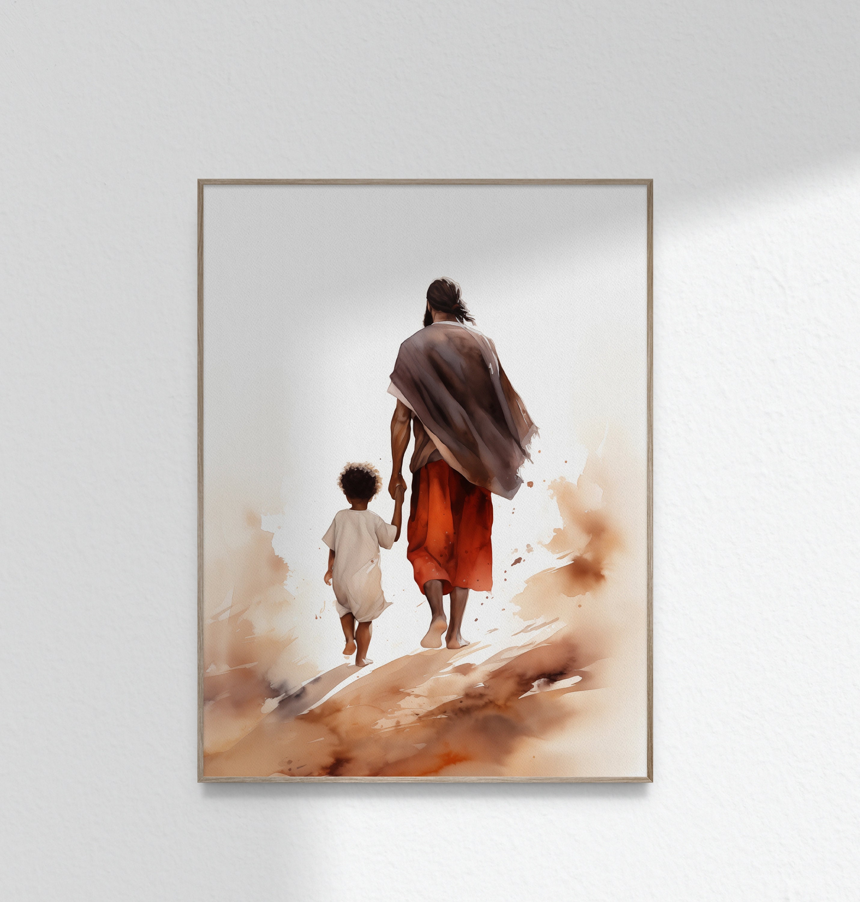Black Jesus Christ Walking With a Child Print Jesus With Black Boy Art ...