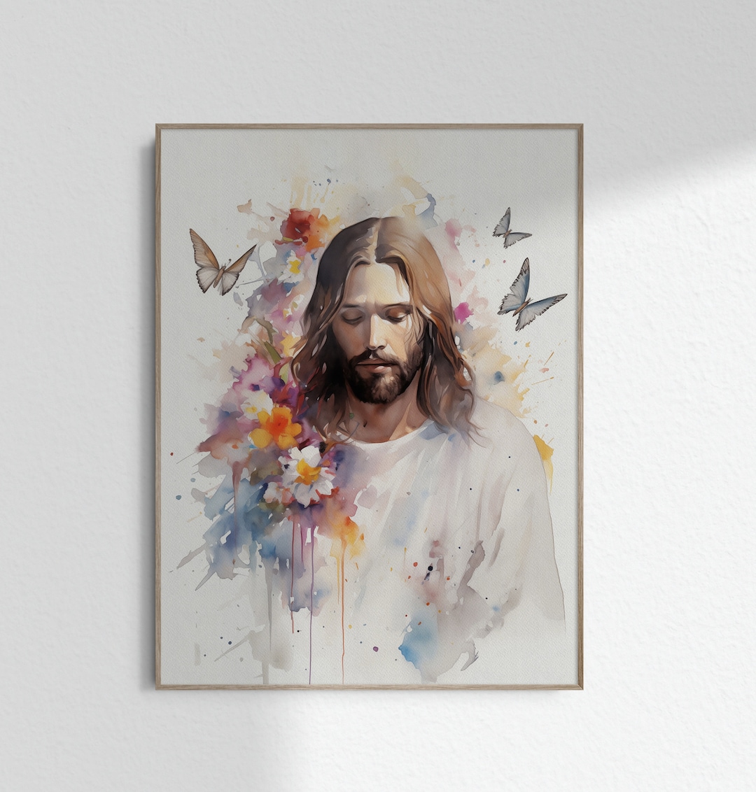 Jesus With Butterflies Jesus With Flowers Christ Portrait Floral Bible ...