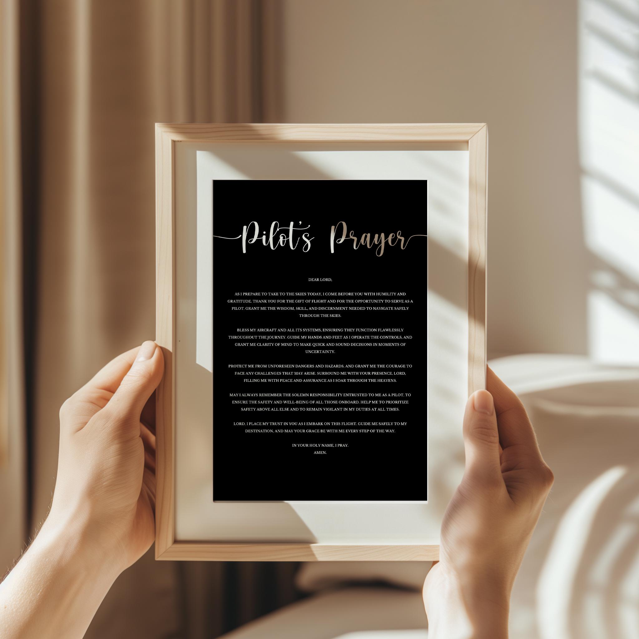 Pilot's Prayer Pilot Gift Aviator Prayer Black White Christian Prayer ...