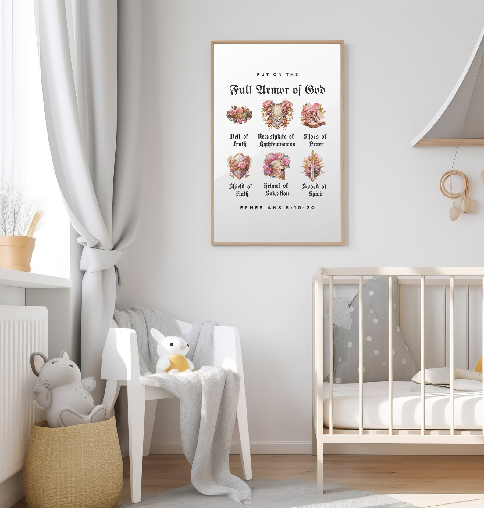 Put on the Full Armor of God Pink Floral Christian Nursery Wall Art ...