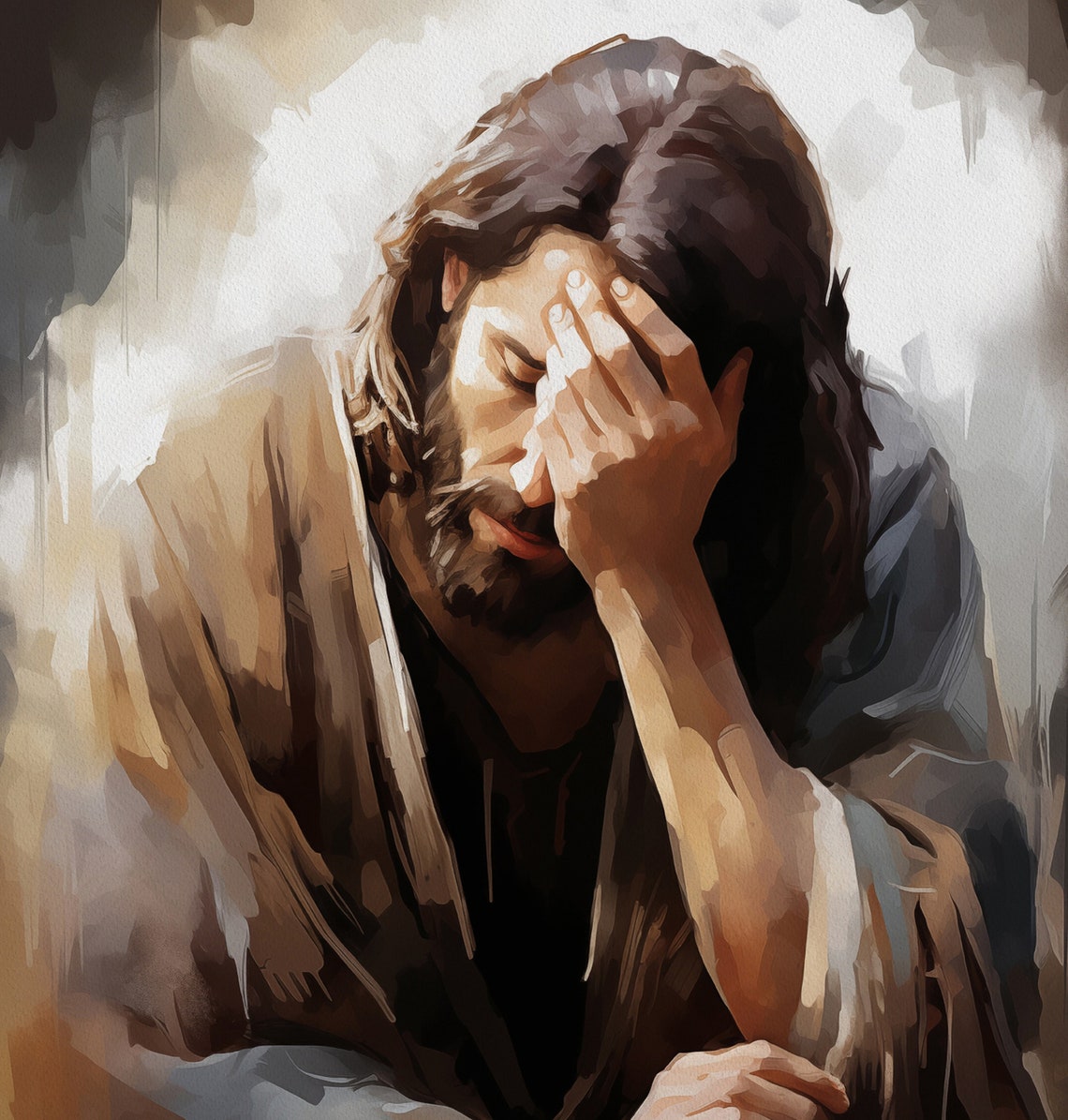 Jesus Weeps Over Jerusalem, Christ Crying, Luke 19:41, Christian Watercolor Painting Bible Wall ...