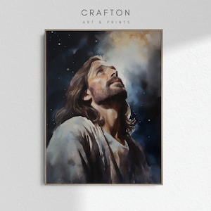 Jesus Christ Gazing at the Stars, Looking at Night Sky Heaven Christian ...