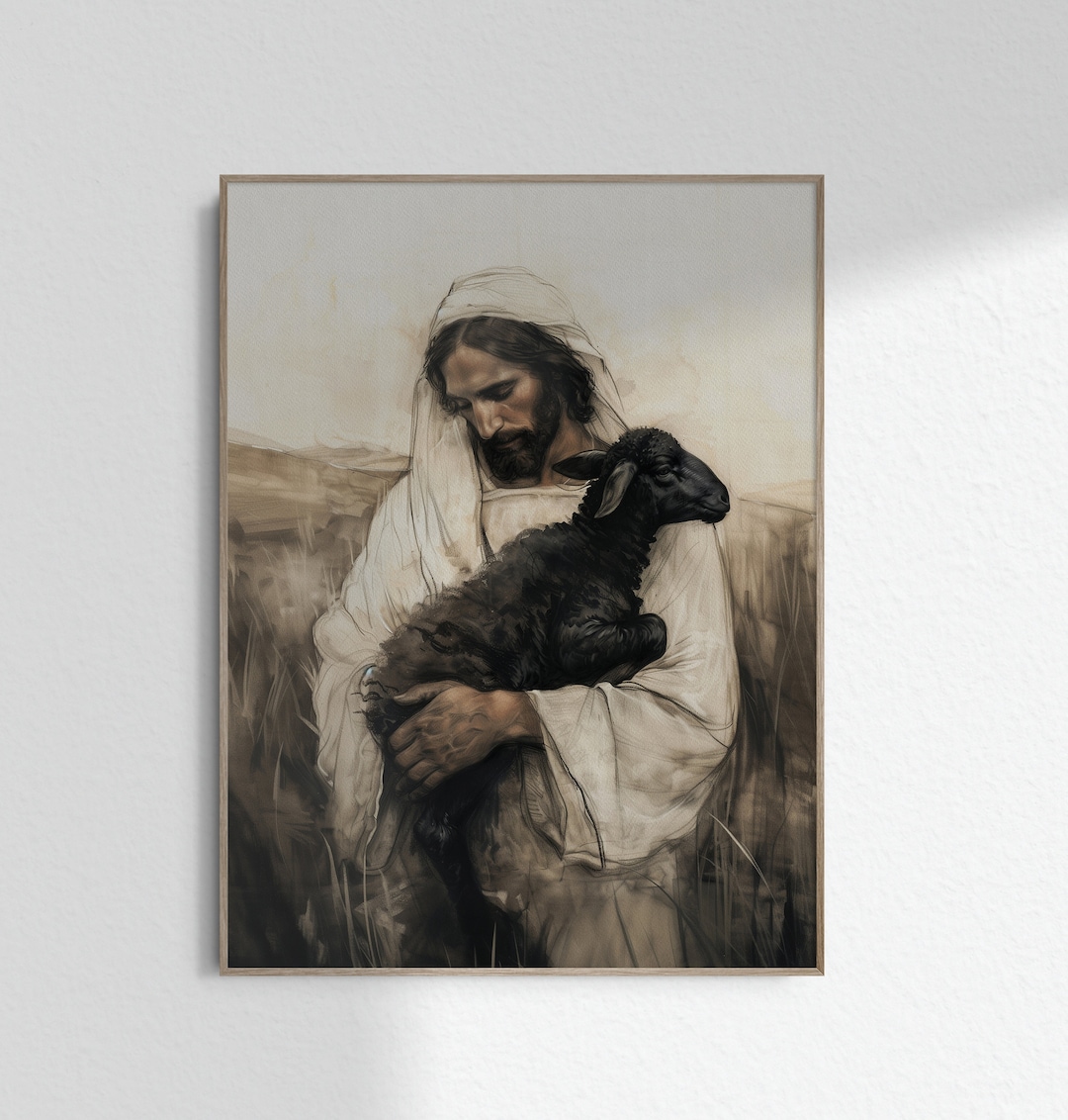 Christ Holding Black Sheep Jesus With a Black Lamb Christ With Lamb ...