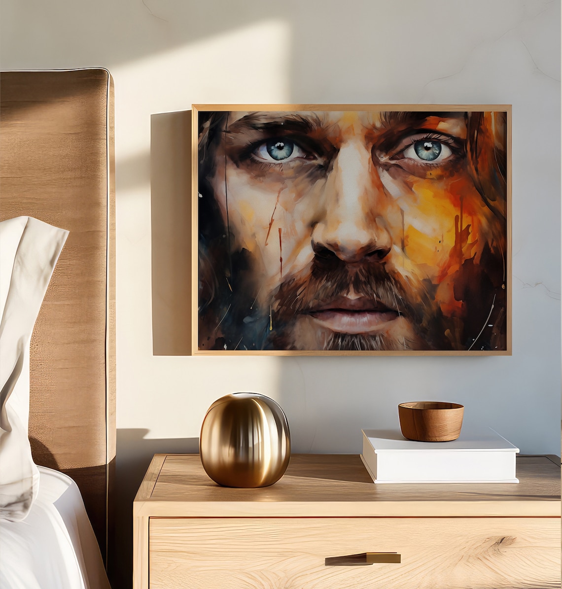 Jesus Wept, Face of Jesus With Blue Eyes, Closeup Large Christian ...