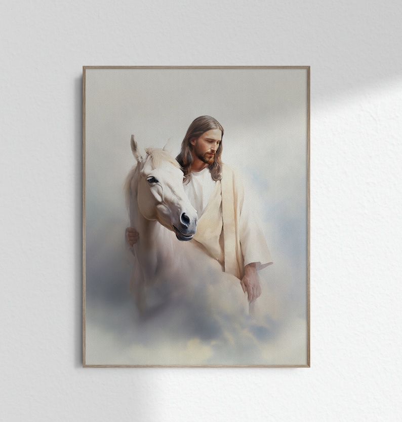 Jesus and White Horse Jesus White Horse in Clouds Christ Horseback ...
