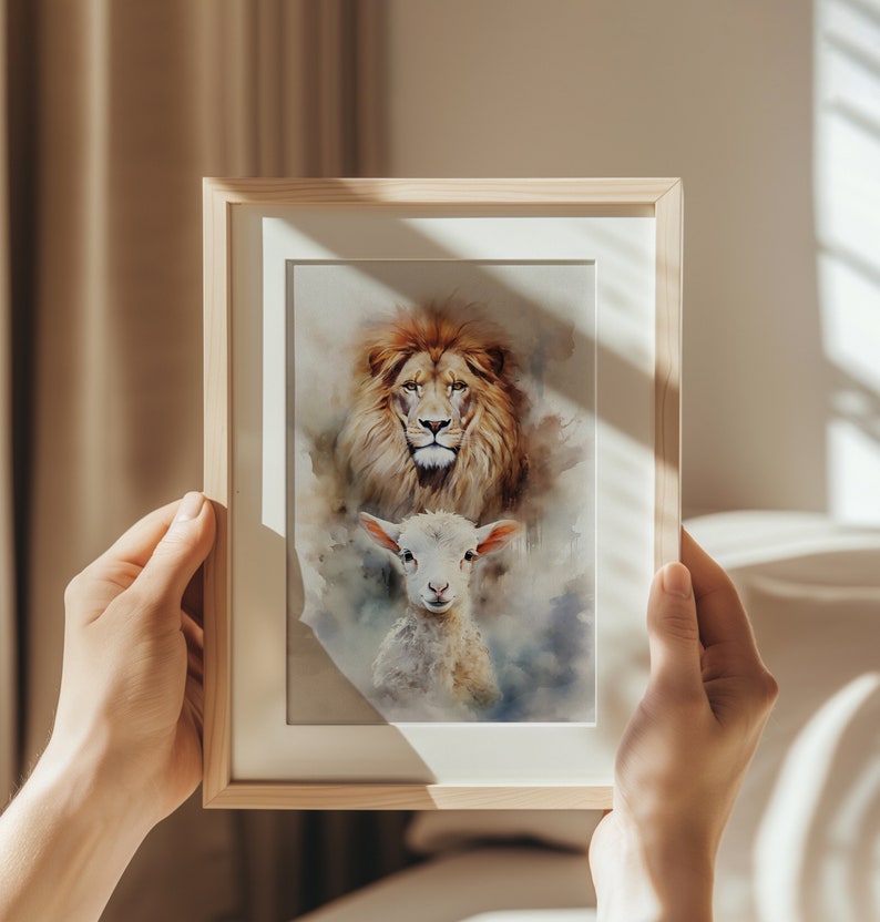 Lion and Lamb Art Lamb and Lion of Judah, John 1 Wall Art, Christian ...