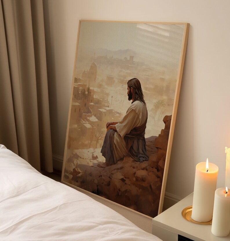 Jesus Sitting Wall Art Print Christ Praying Over Jerusalem Art Jesus ...