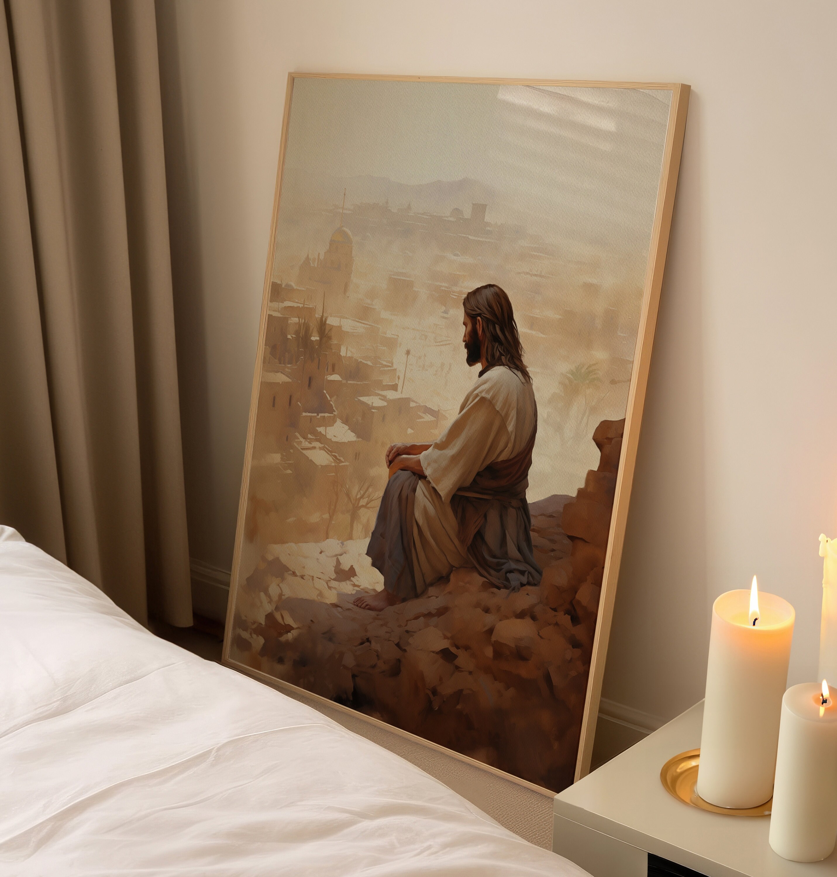 Jesus Sitting Wall Art Print Christ Praying Over Jerusalem Art Jesus ...