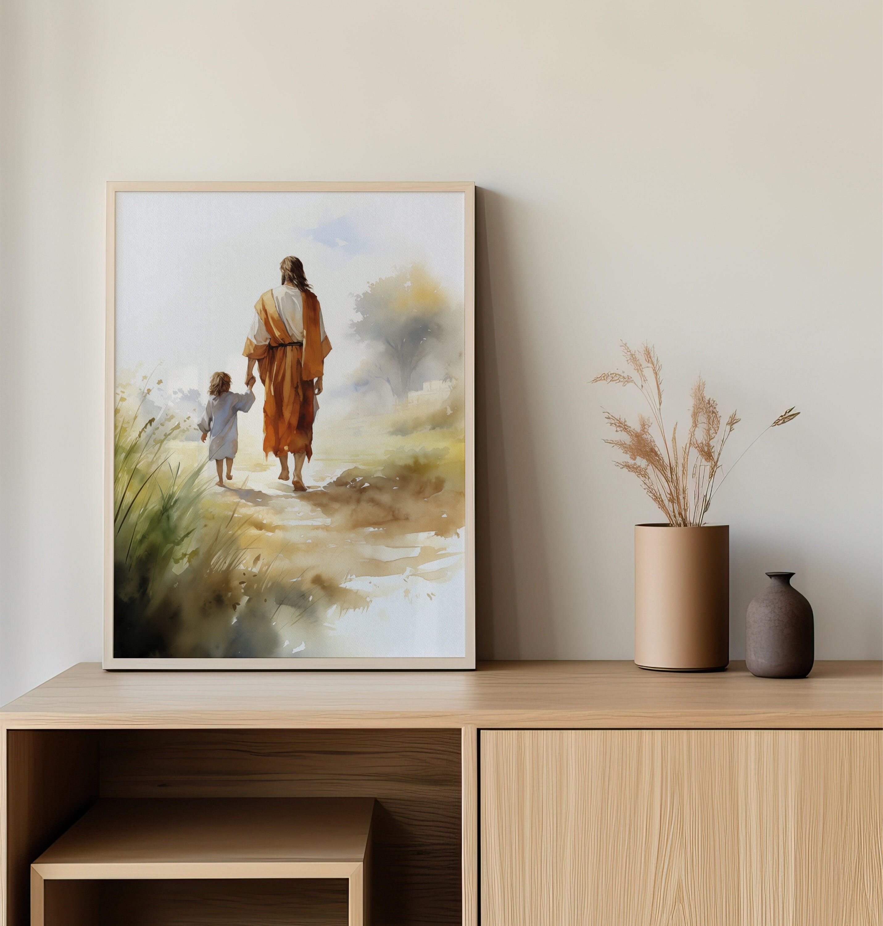 Walk Beside Me, Jesus Christ Walking With a Child, Nursery Bible Art ...