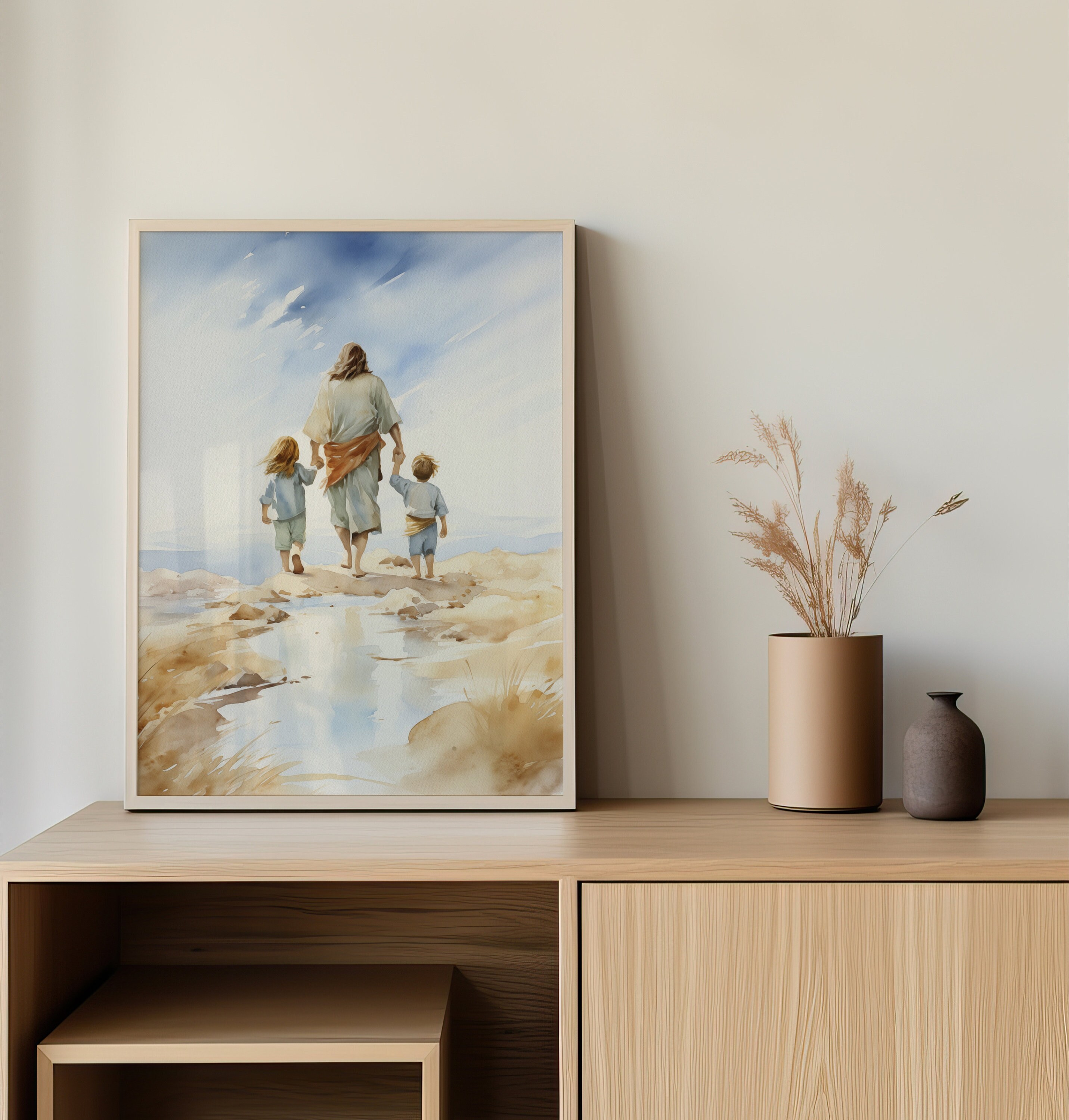 Walk Beside Me, Jesus Christ Walking With Two Children, Nursery Bible ...