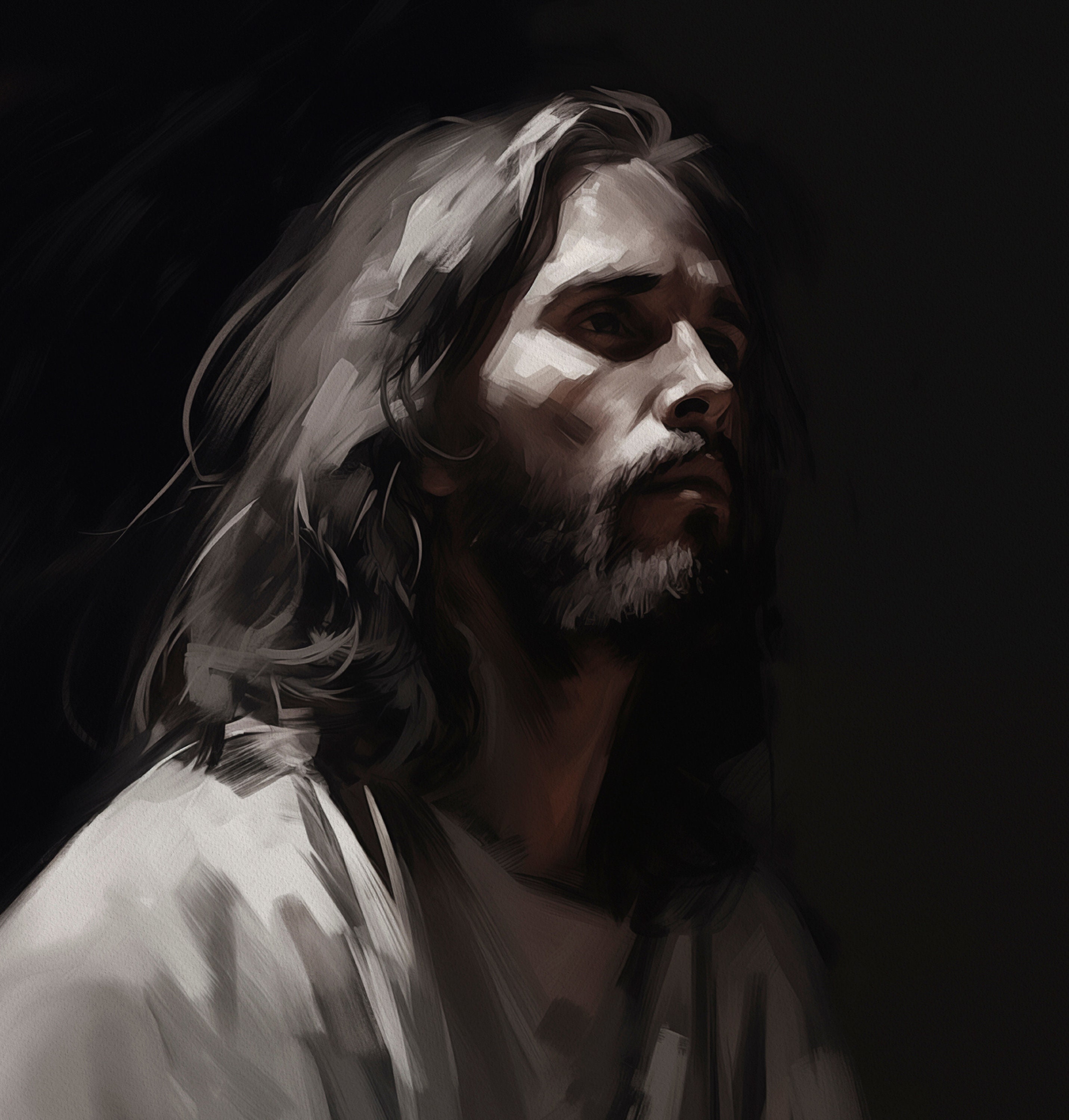 Jesus Black and White Drawing Charcoal Sketch Christ Painting Christian ...