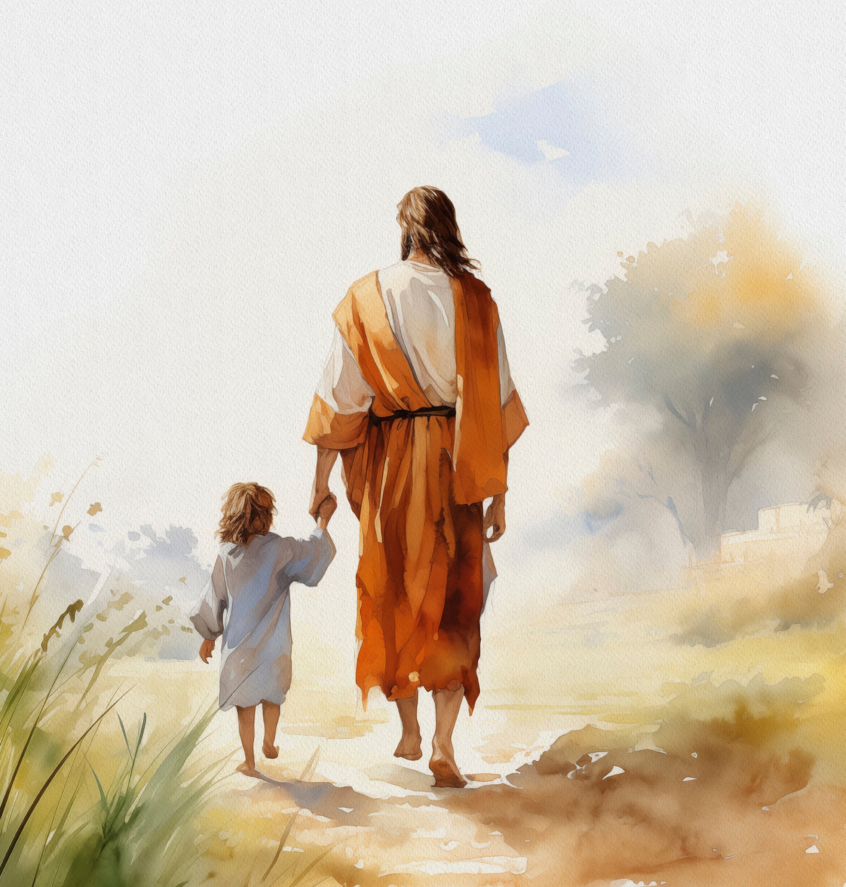 Walk Beside Me, Jesus Christ Walking With a Child, Nursery Bible Art ...