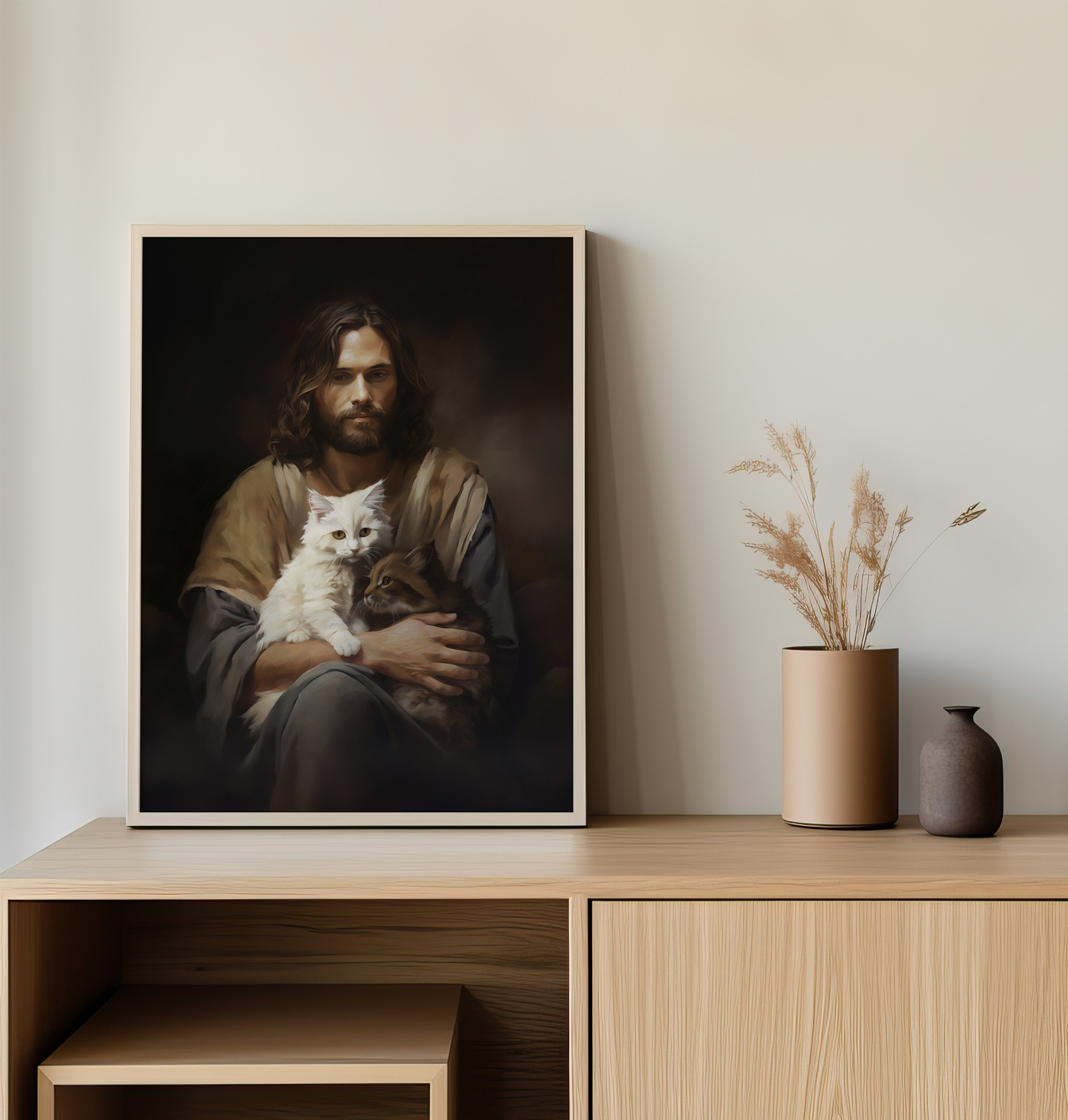 Jesus With Cats Christian Cat Art Print Gift for Cat Lover Owner People ...