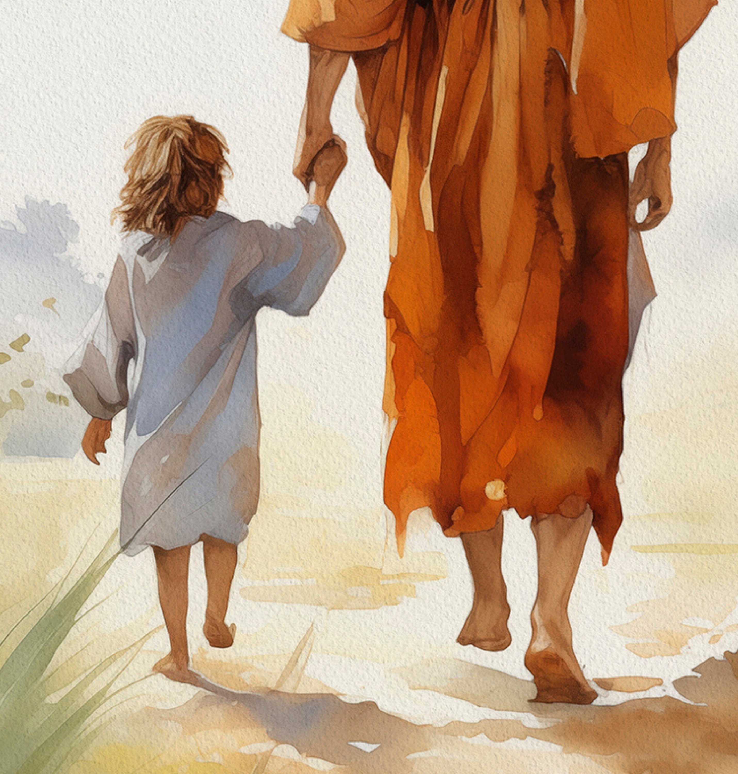 Walk Beside Me, Jesus Christ Walking With a Child, Nursery Bible Art ...