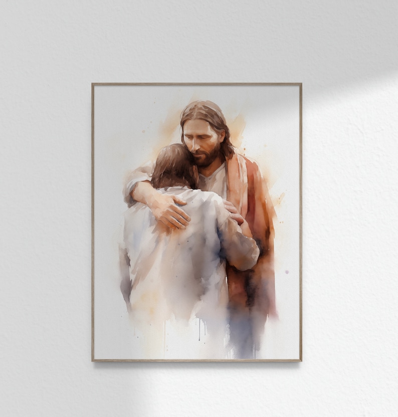 Jesus Hugging Man Jesus Holding a Man Watercolor Painting Christian ...