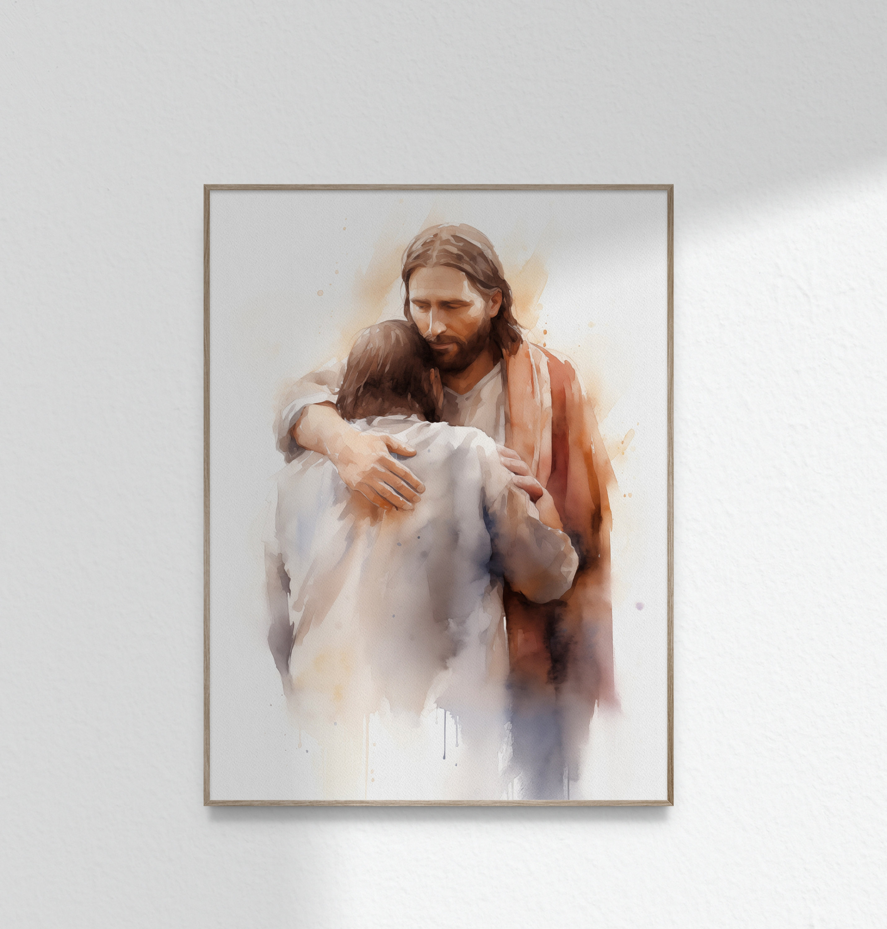 Jesus Hugging Man Jesus Holding a Man Watercolor Painting Christian ...