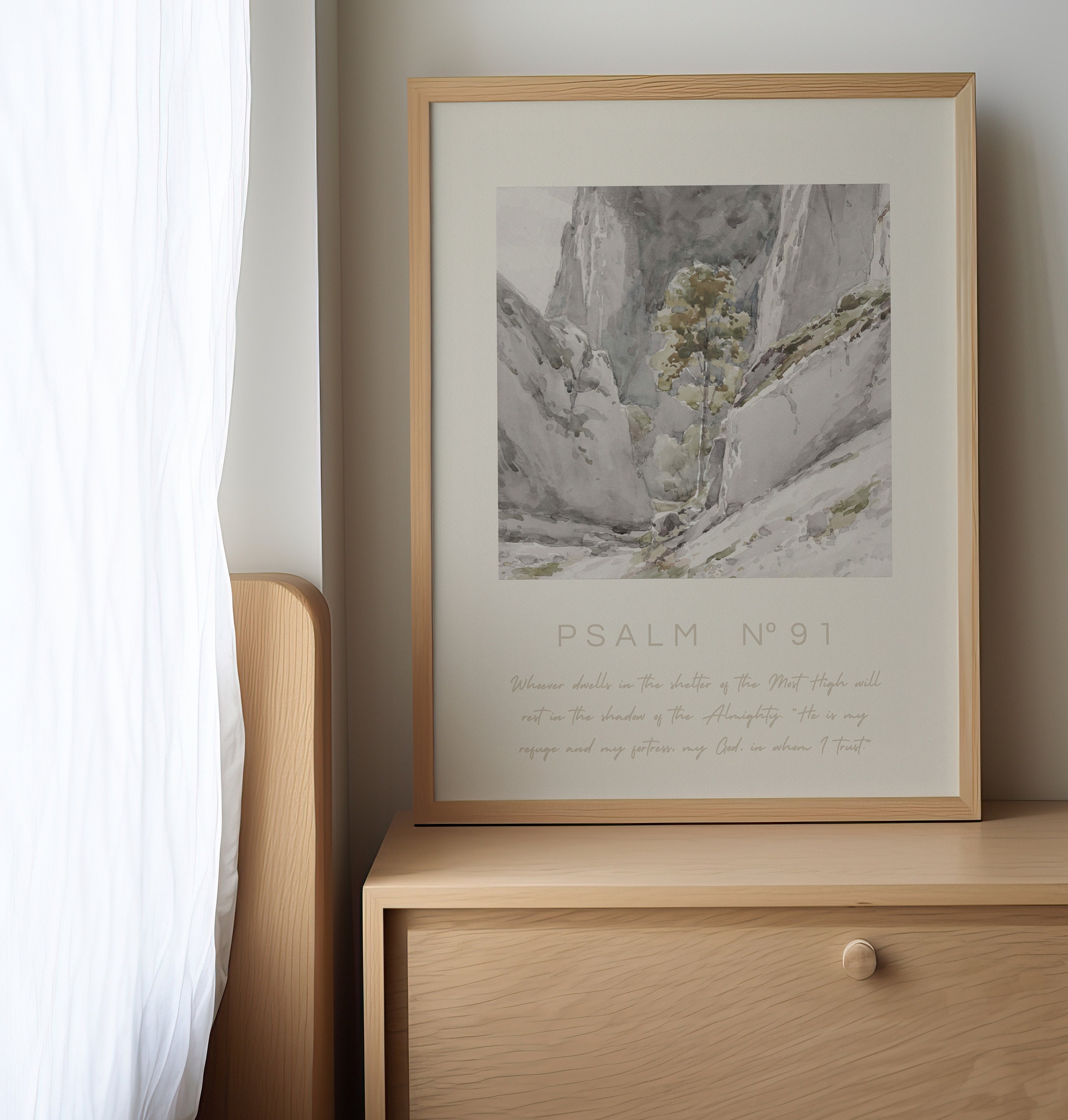 Psalm 91 Vintage Landscape Painting Beige & Christian Bible Verse ...