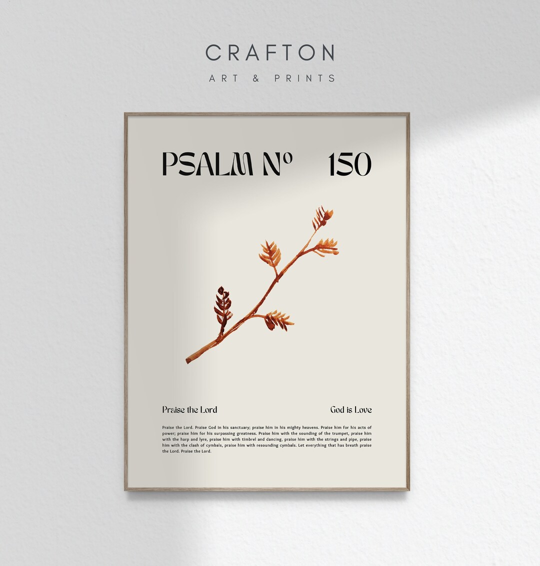 Psalm 150 Wall Art Print, Praise the Lord, Brown Watercolor BOHO Floral ...