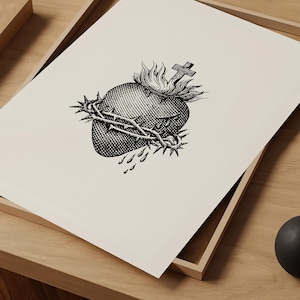 Three Hearts of the Holy Family Hearts Prints Set of 3, Black and White ...