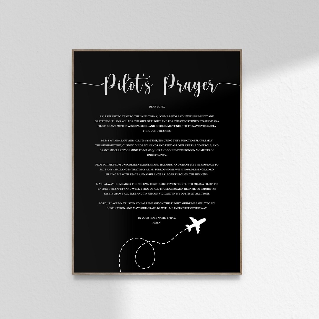 Pilot's Prayer Pilot Gift Aviator Prayer Black Plane Christian Prayer ...
