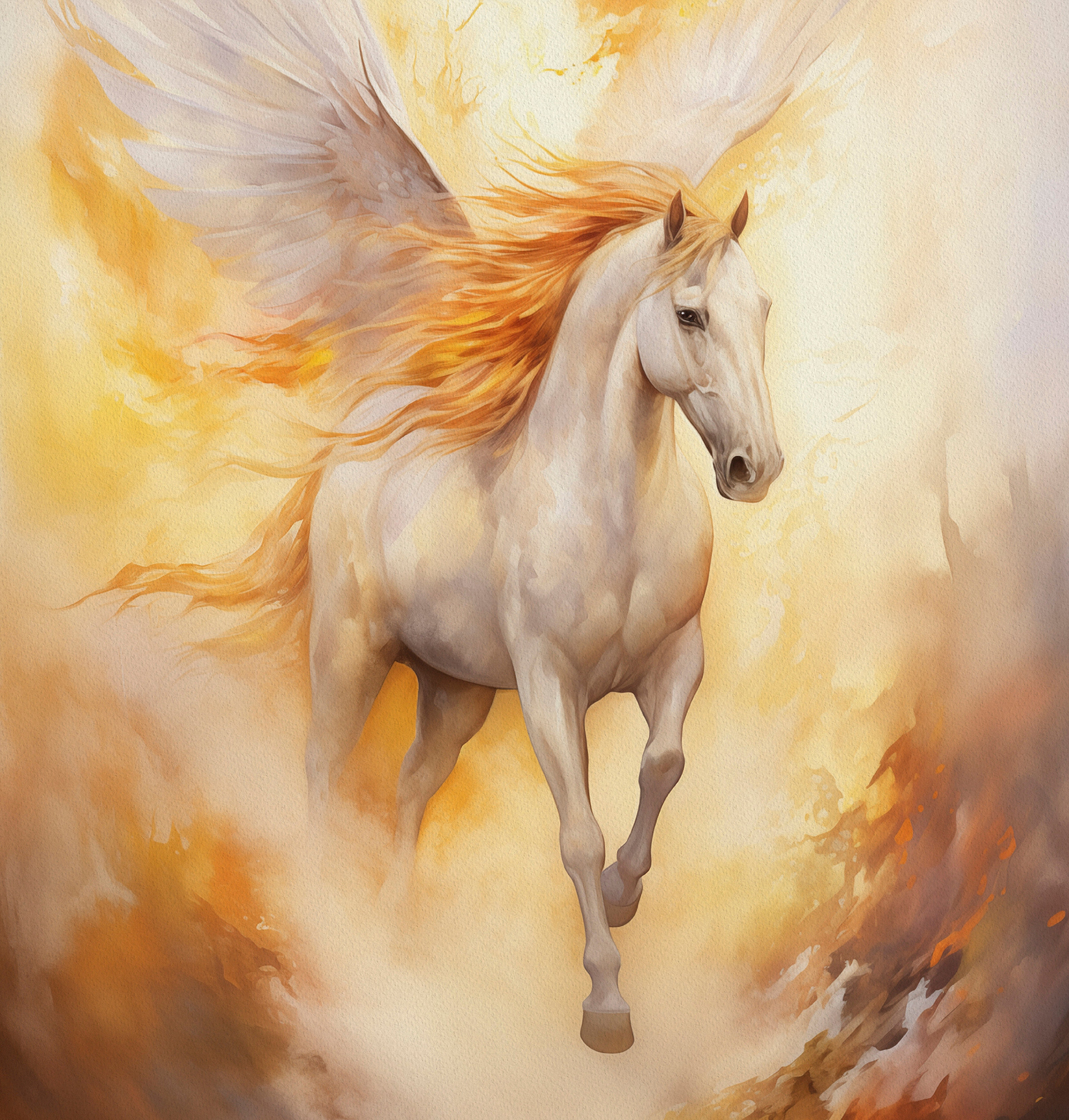 Angel Horse Pegasus Watercolor Painting Winged Horse Wall Art White ...