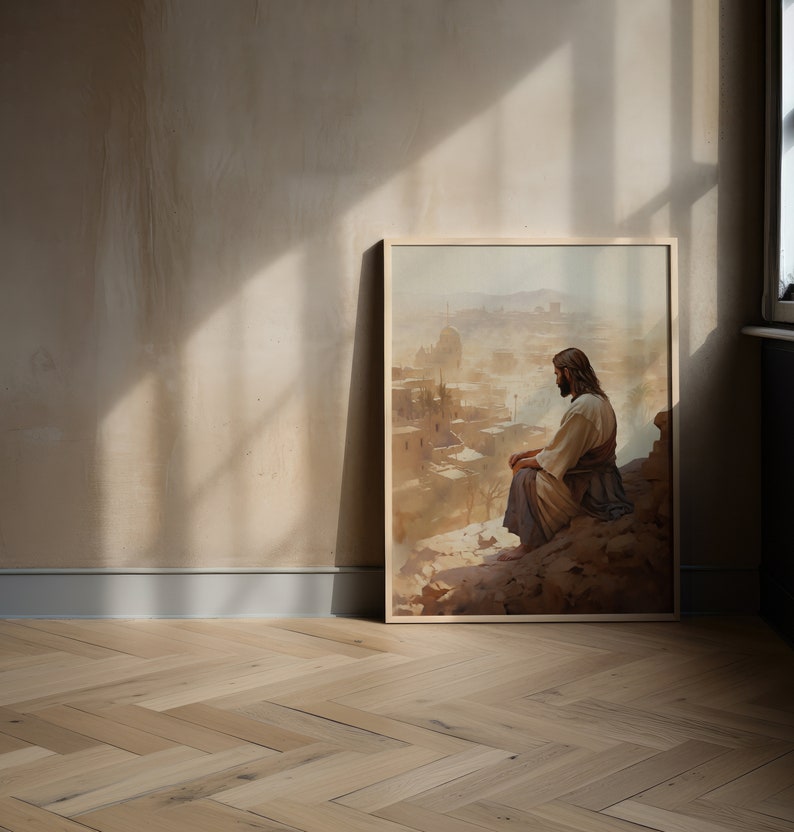 Jesus Sitting Wall Art Print Christ Praying Over Jerusalem Art Jesus ...