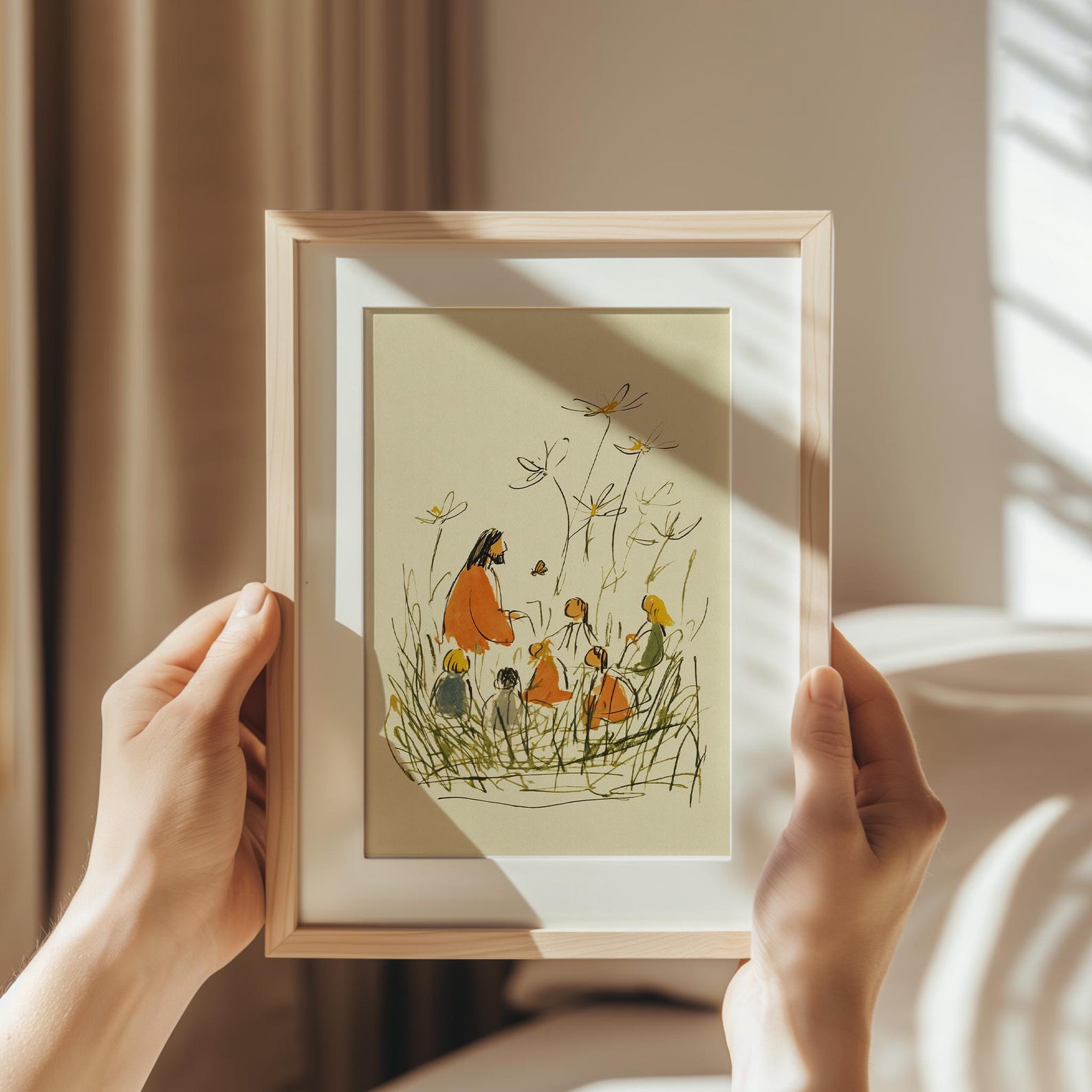 Jesus Christ With Children Nursery Art, Jesus With Kids Illustration ...