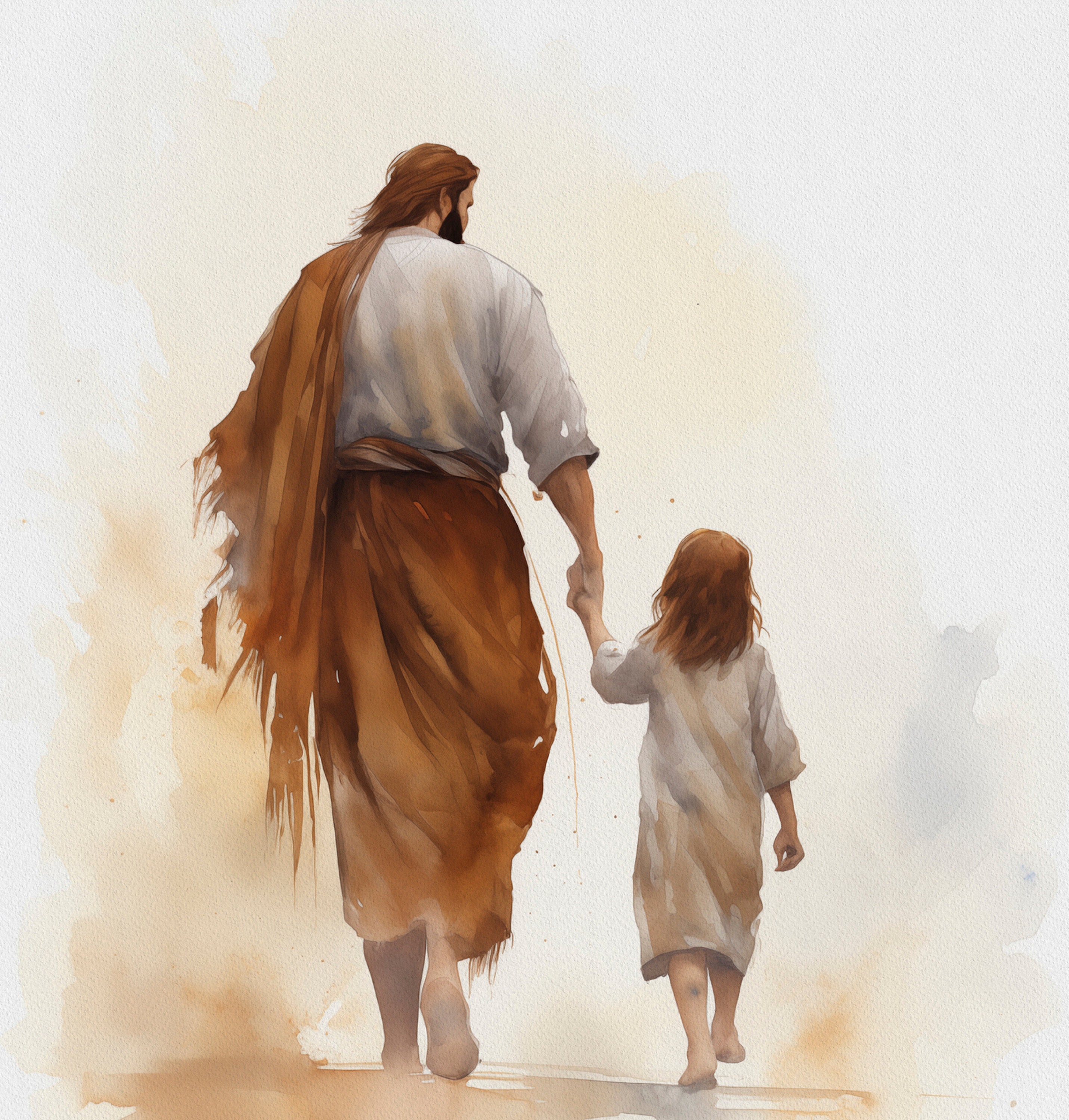 Jesus Christ Walking With a Girl, Walk Beside Me, Nursery Bible Art, Christian Art, Printable ...