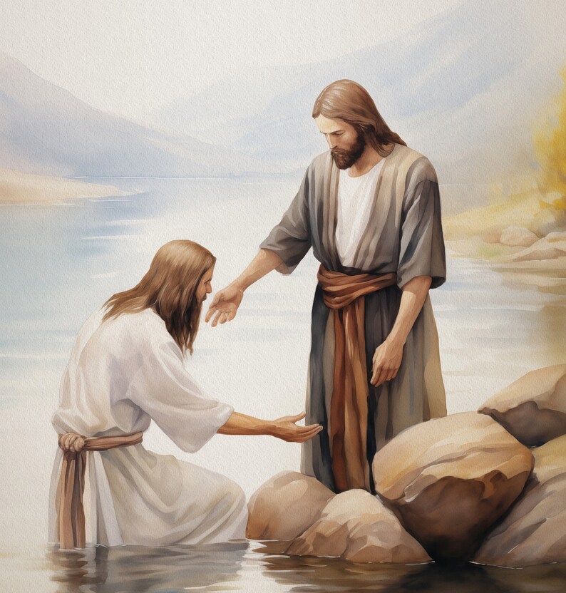 Baptism of Jesus, Matthew 3:13-17, John Baptist Watercolor Christian ...