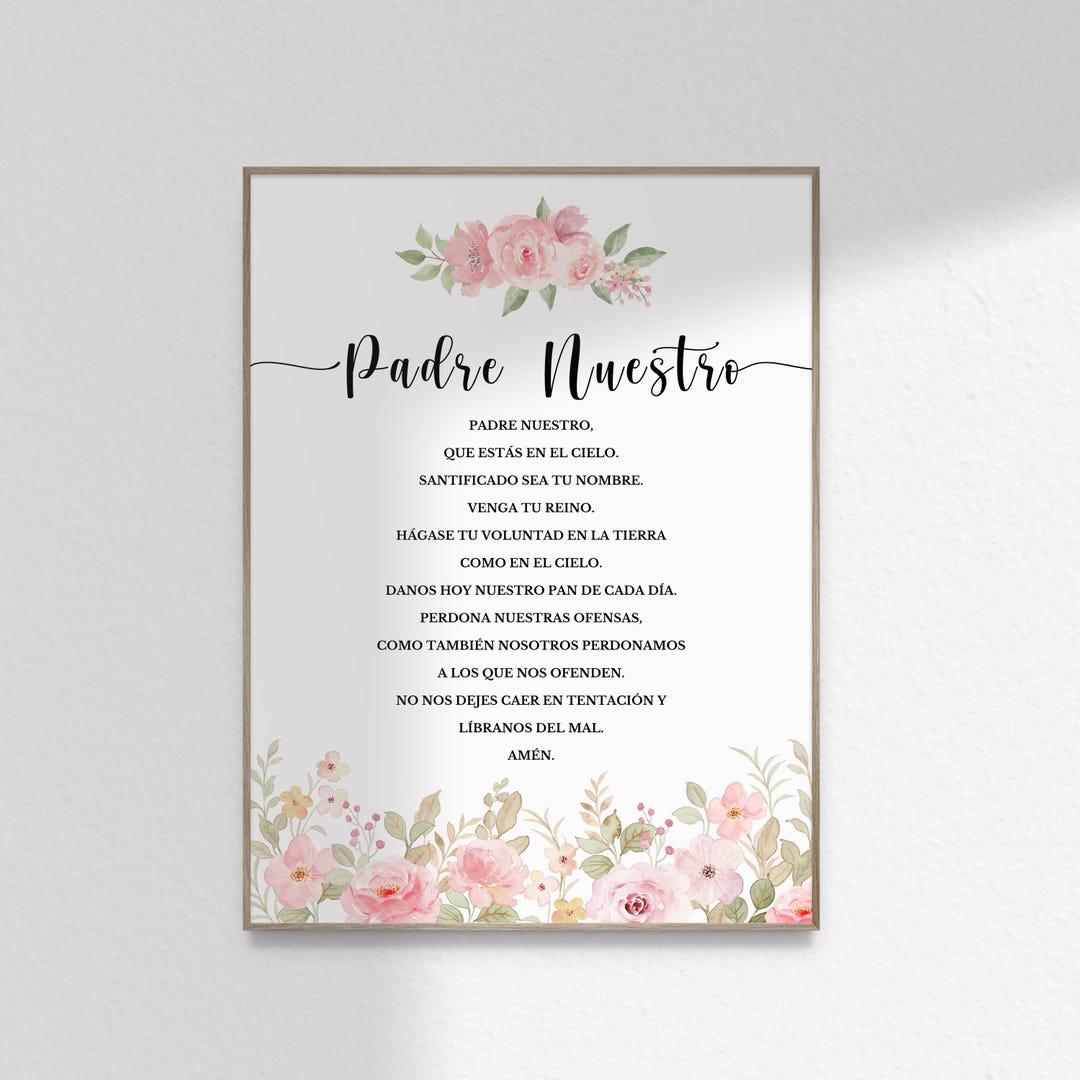 Spanish Lords Prayer Gift Pink Floral Christian Prayer Home Decor Padre ...