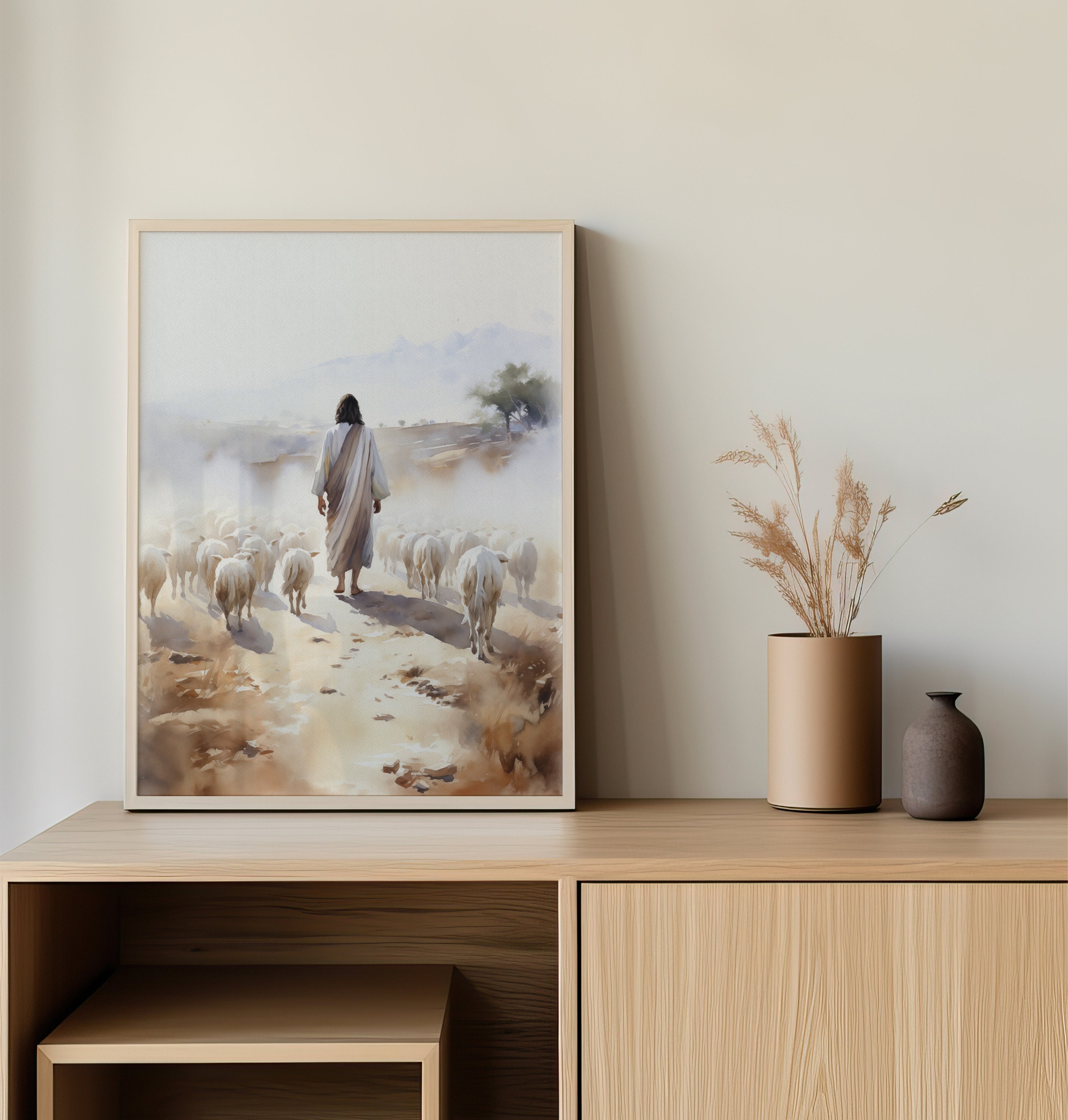 Jesus Leaves the 99, Christ & Lost Sheep, Watercolor Painting ...