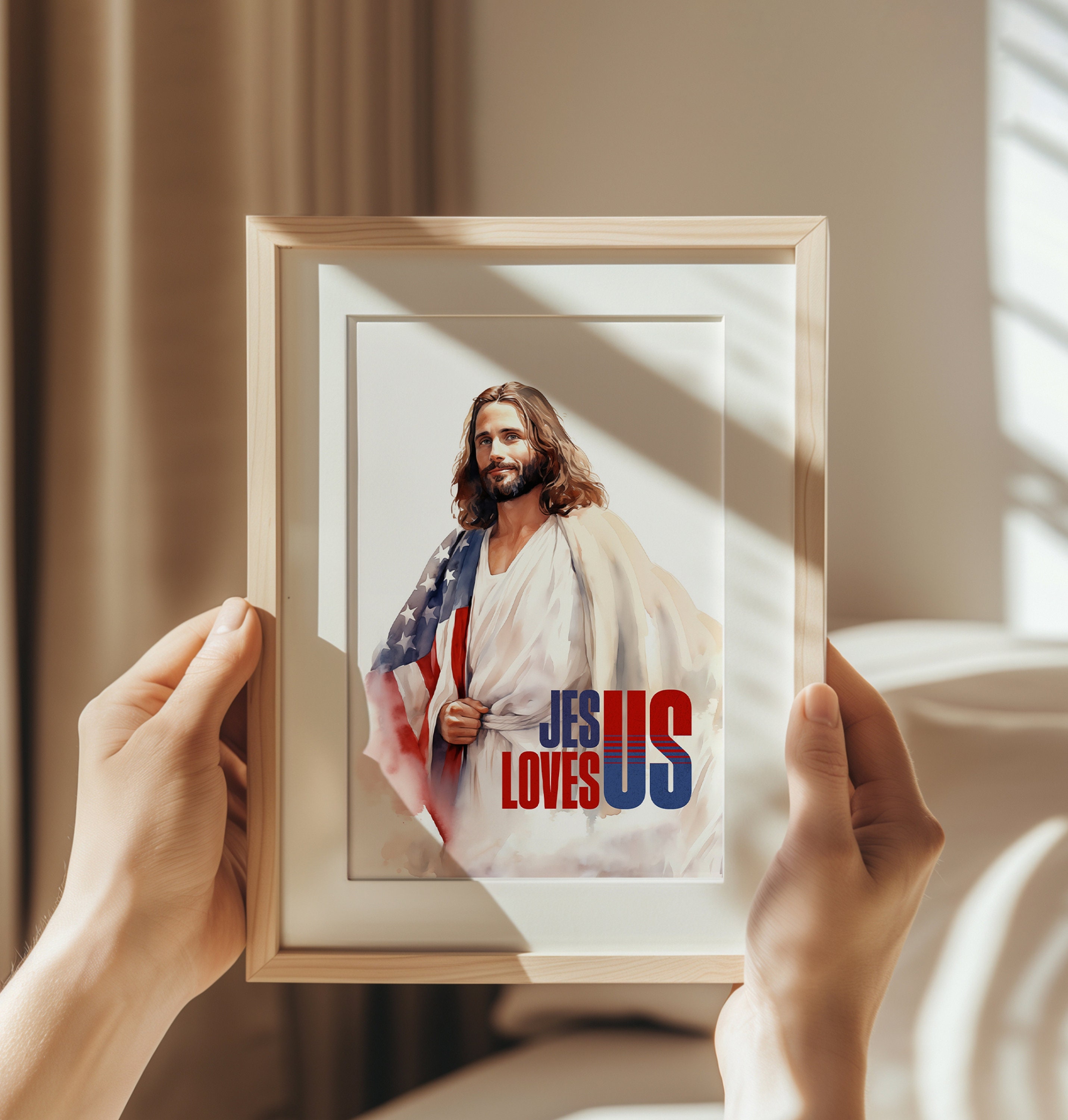 Jesus Loves US Jesus Was American Jesus With American Flag 4th of July ...