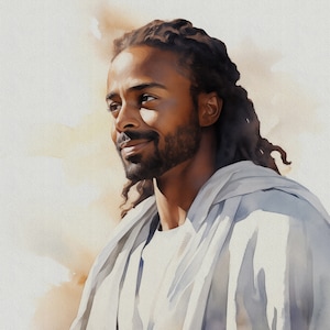 Smiling Black Jesus Christ Black Christian Art Black Man Art Watercolor ...