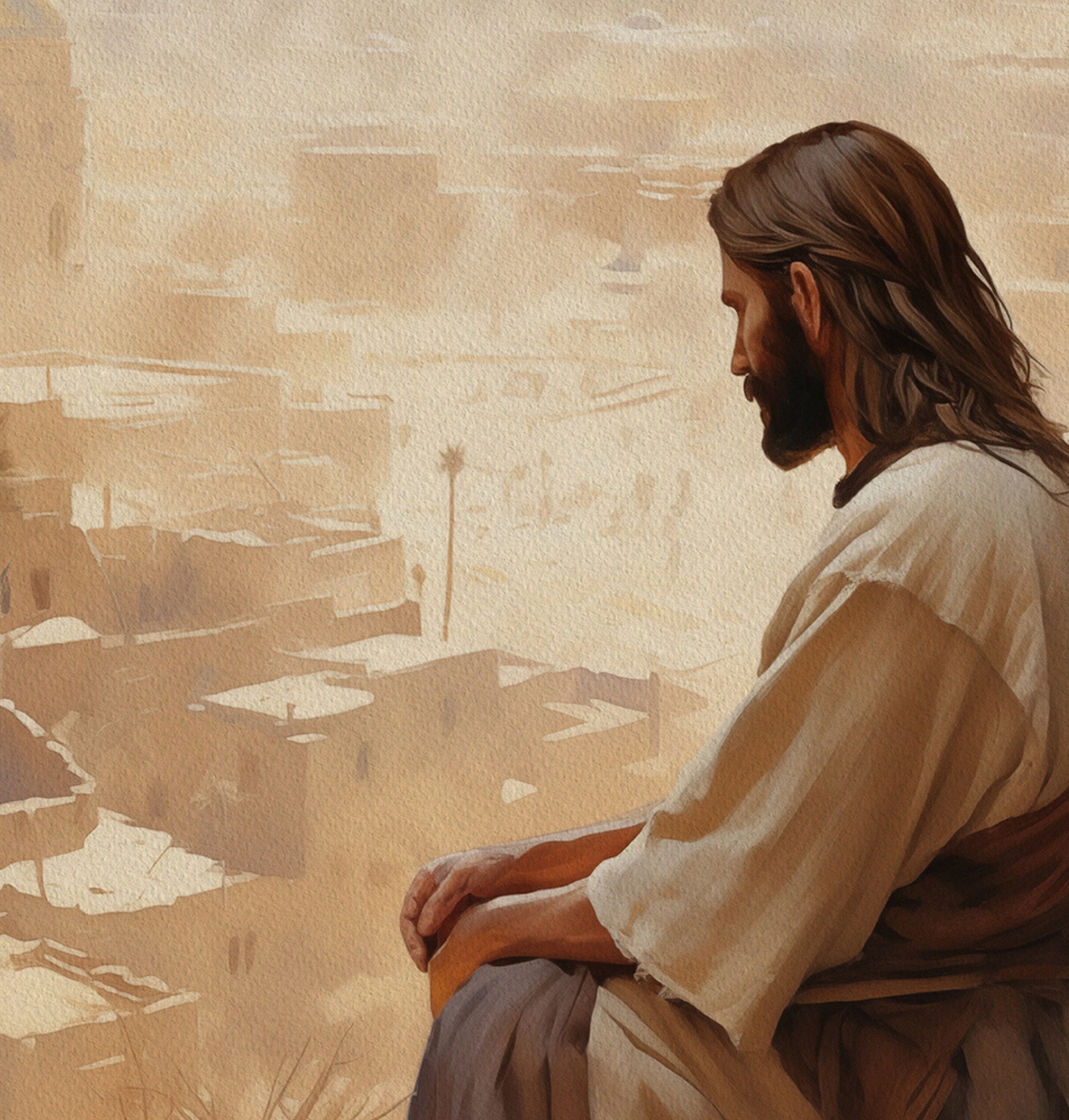 Jesus Sitting Wall Art Print Christ Praying Over Jerusalem Art Jesus ...