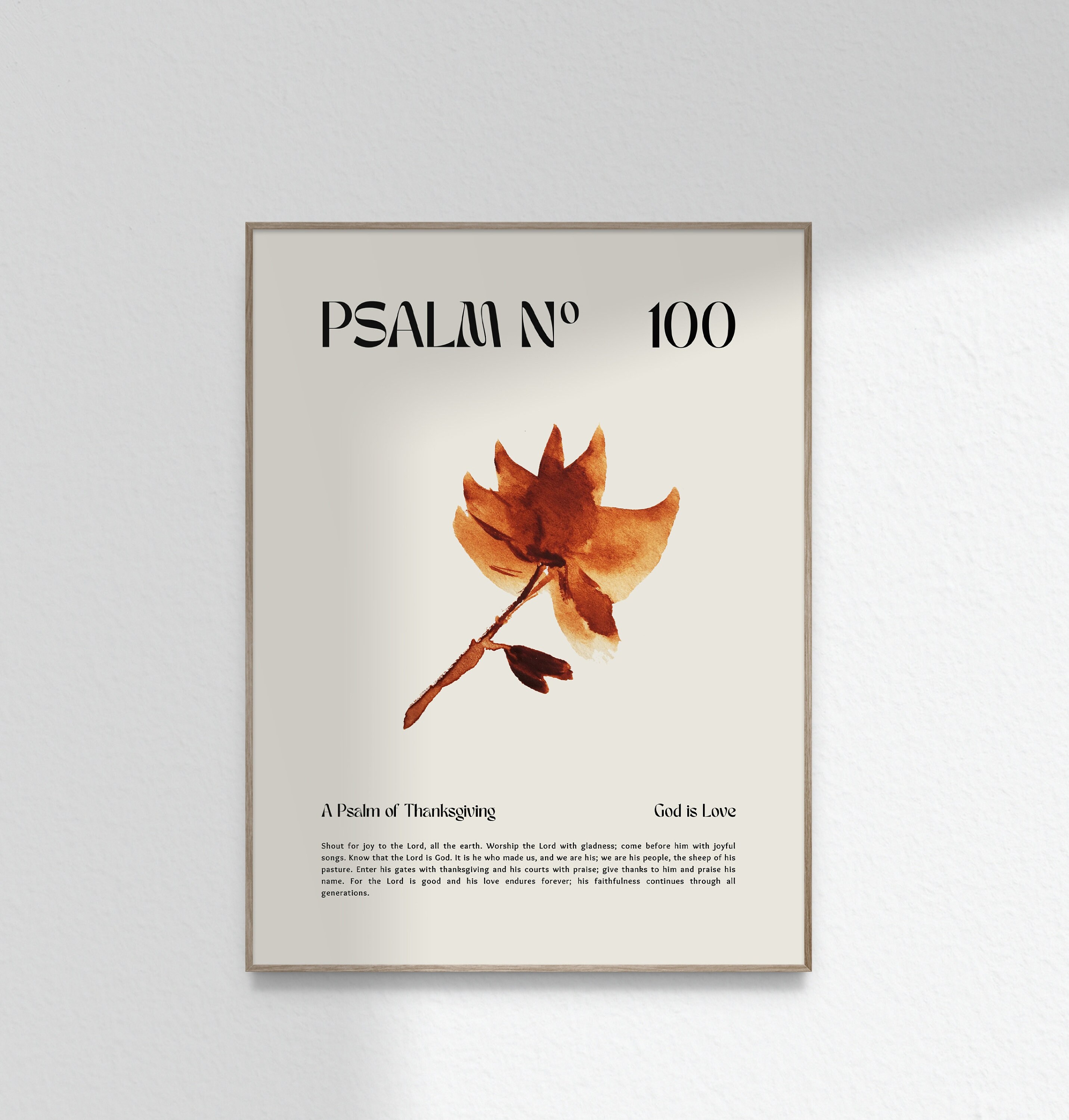 Psalm 100 Wall Art Print, Thanksgiving, Brown Watercolor BOHO Floral ...