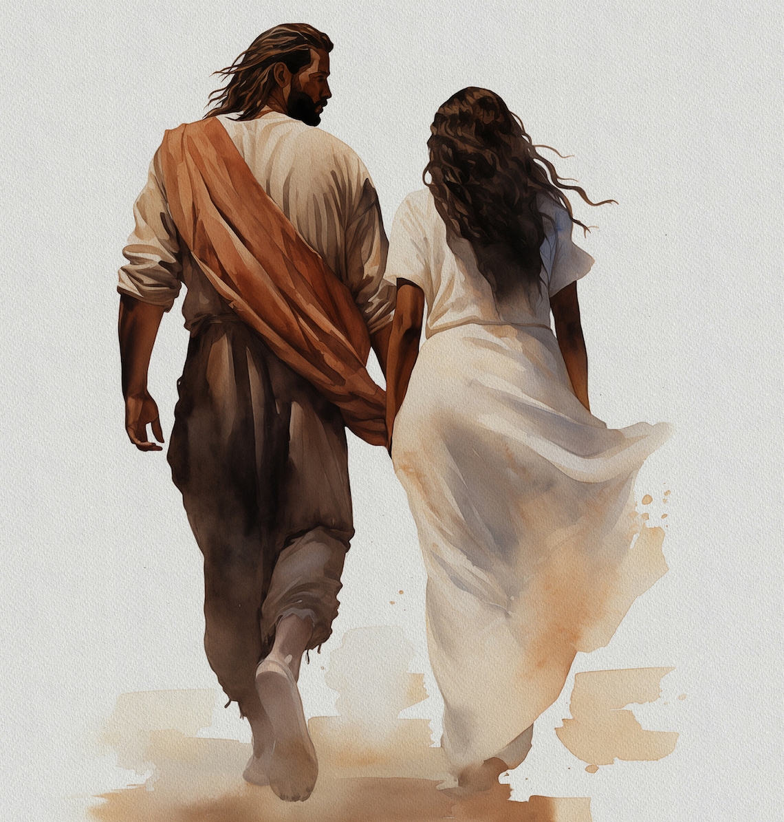 Black Christian Art Black Jesus With Woman Christ Walking With Girl ...