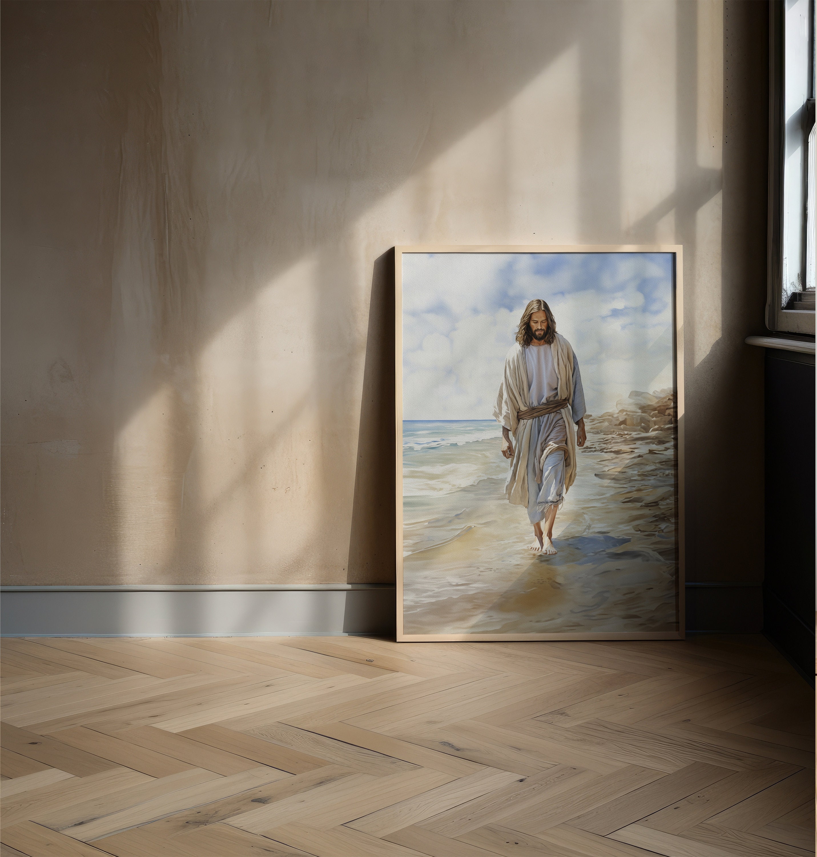 Jesus Walking on Beach Jesus Painting for Beachhouse Christ Beach Wall ...