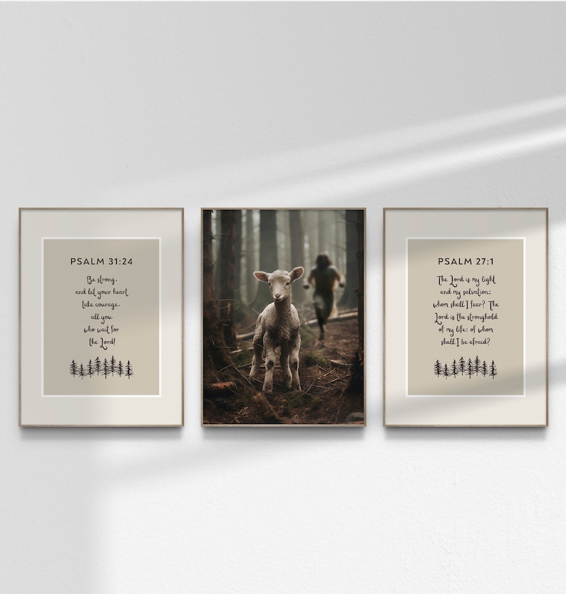Jesus Running After Lost Lamb Christian Art Set of 3 Christ Bible Wall ...