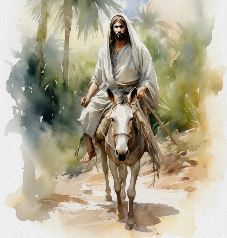 Jesus on a Donkey Riding to Jerusalem Art Wall Decor Picture Poster ...