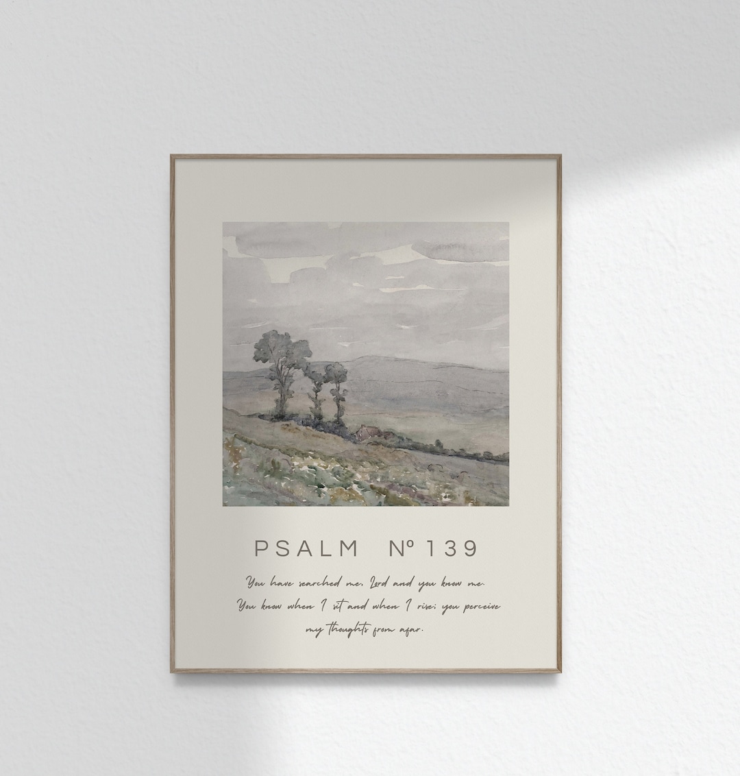 Psalm 139 Vintage Landscape Painting Beige & Christian Bible Verse ...