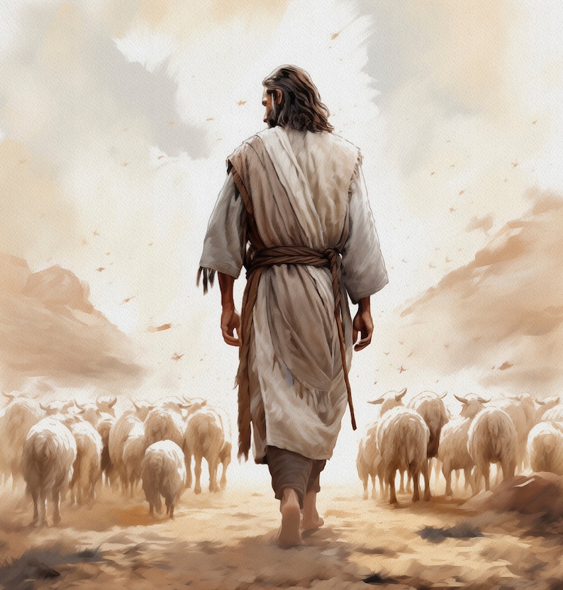 Savior, Like a Shepherd Lead Us, Jesus Christ & Sheep, Watercolor ...